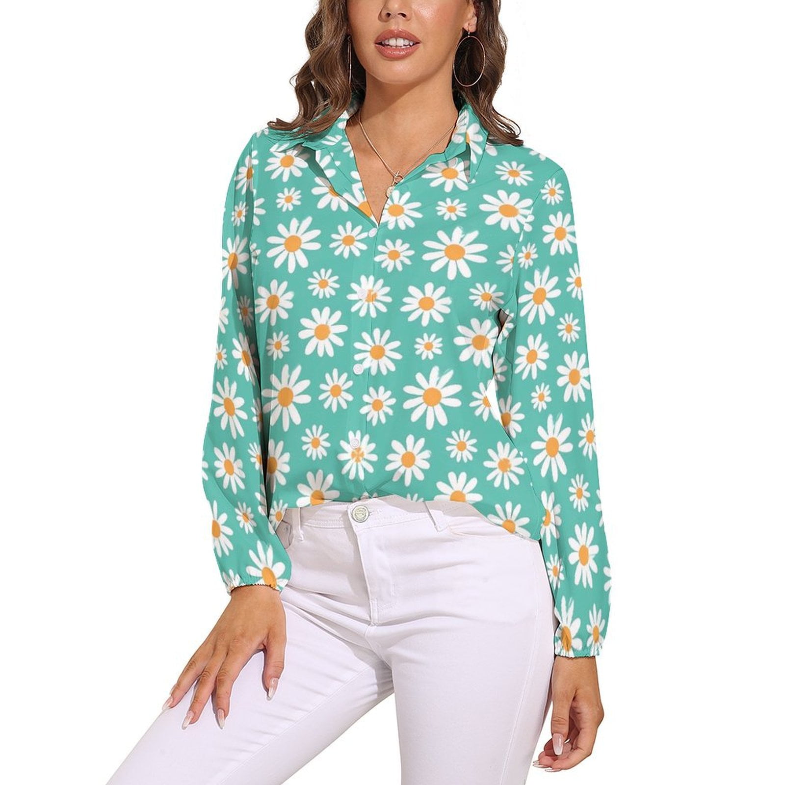 Retro Flower Blouse Ditsy Floral Print Vintage Pattern Blouses Women ...