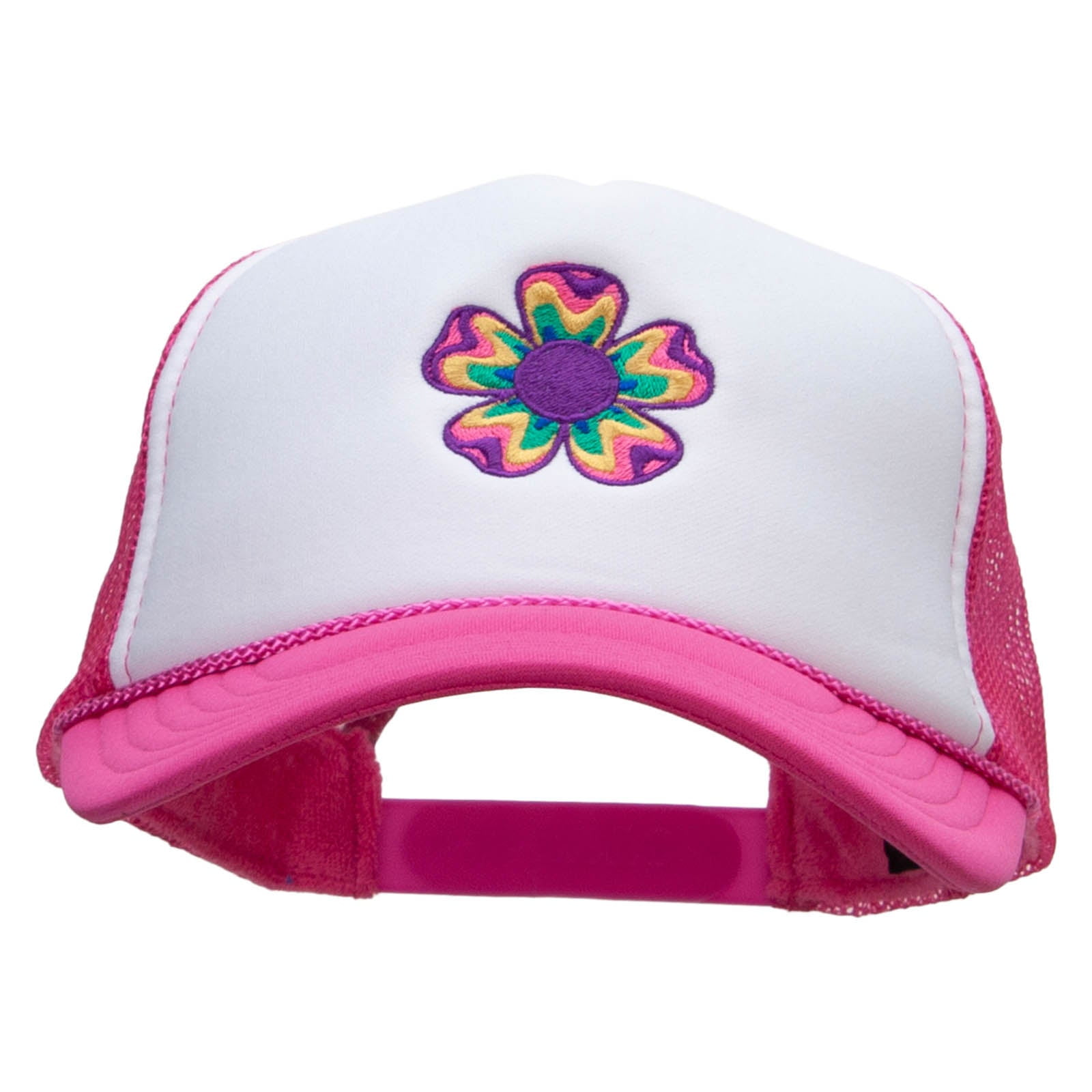 Retro Flower Embroidered Foam Panel Mesh Snapback - Pink White OSFM ...