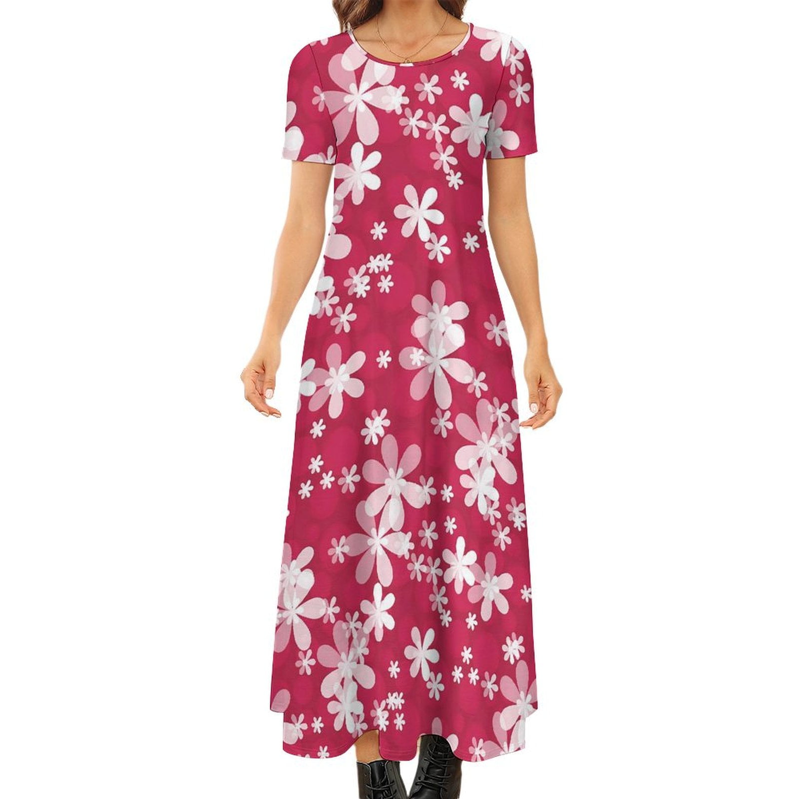 Retro Flower Power Dress Daisies Print Party Maxi Dress Short Sleeve ...