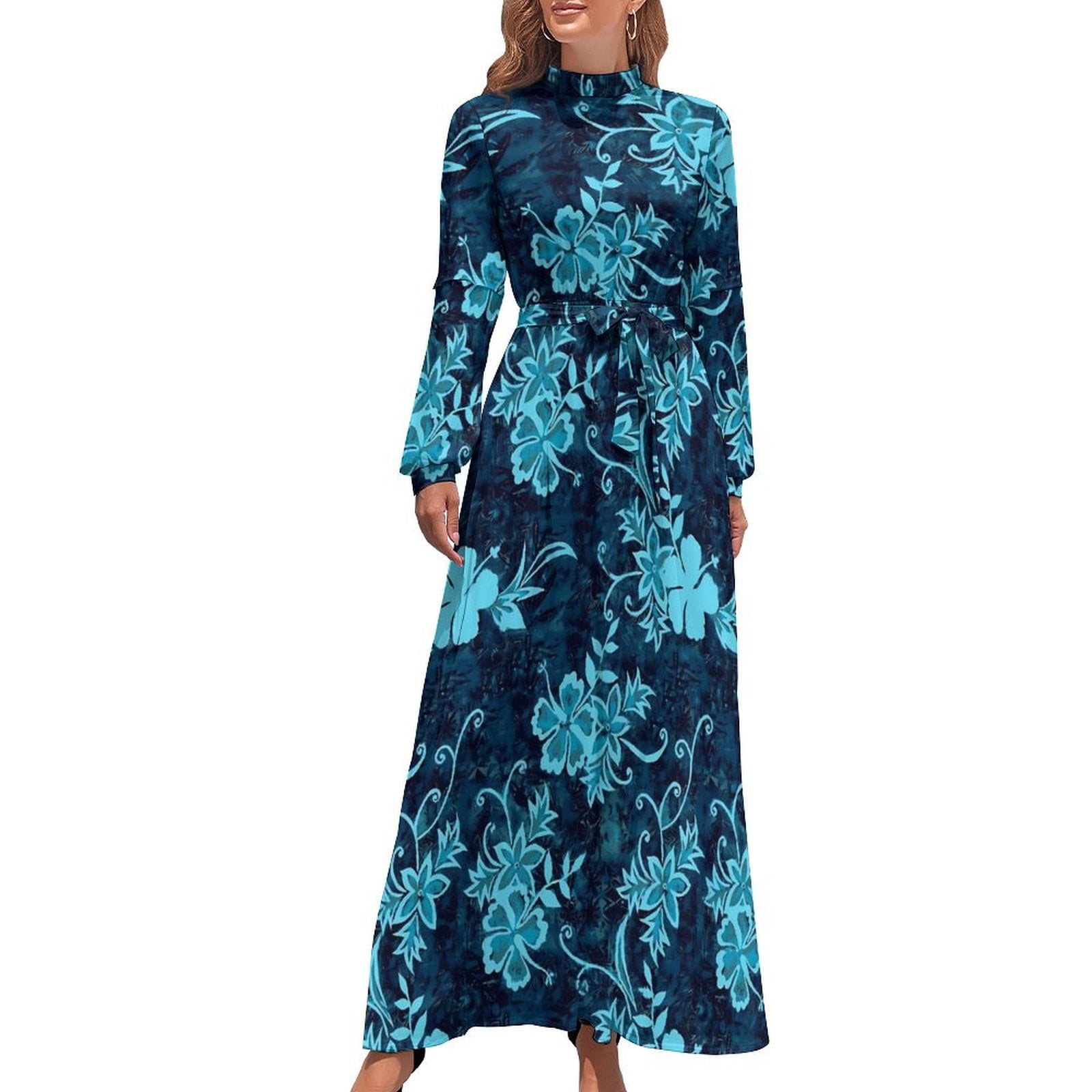 Retro Flower Power Dress High Waist Black and White Graphic Bohemia ...