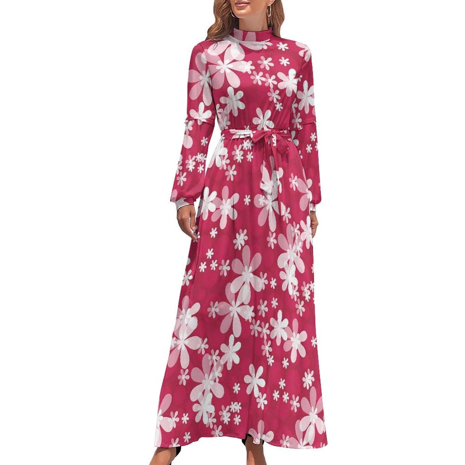 Retro Flower Power Dress High Waist Black and White Graphic Bohemia ...