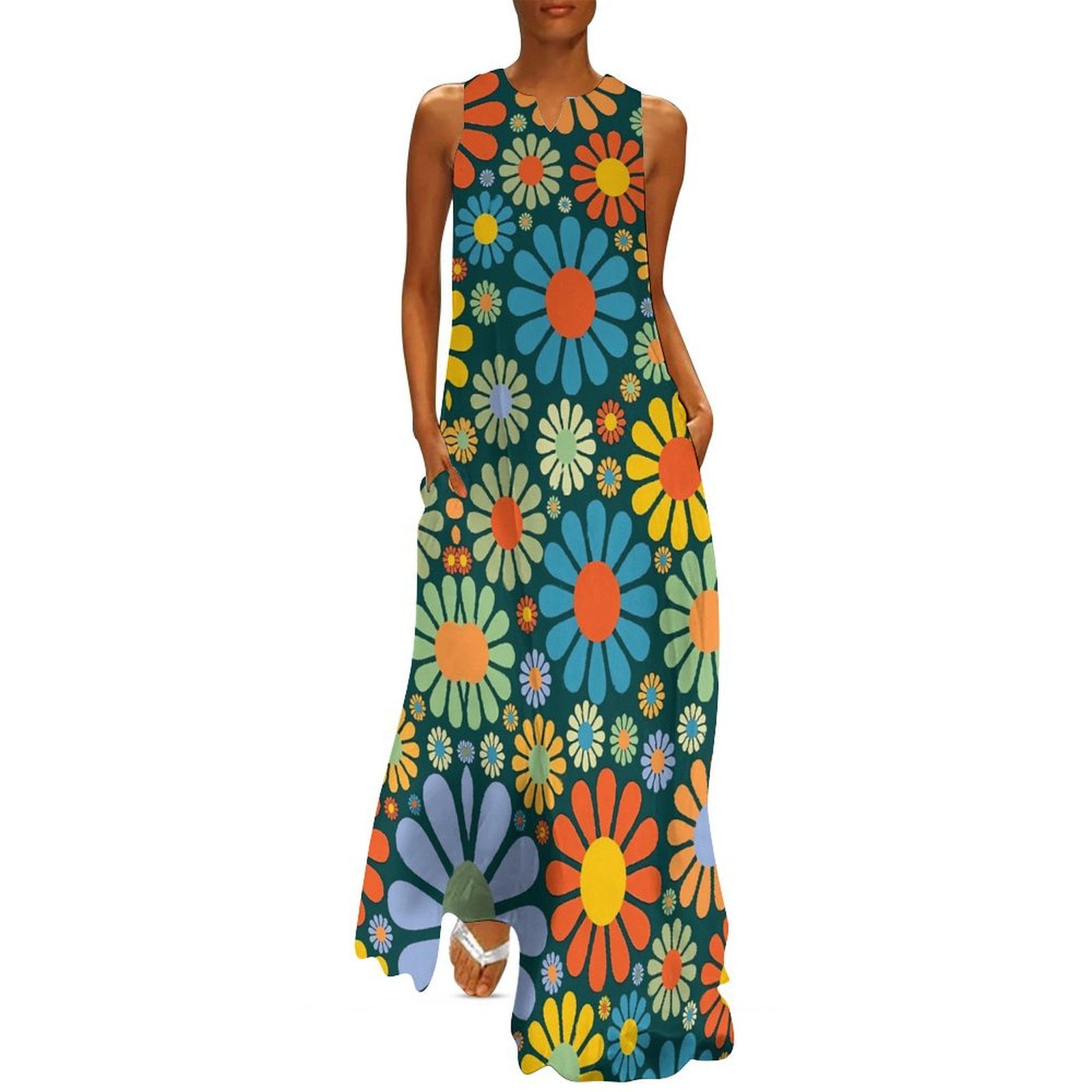 Retro Flower Power Dress Summer Colorful Floral Print Street Wear ...