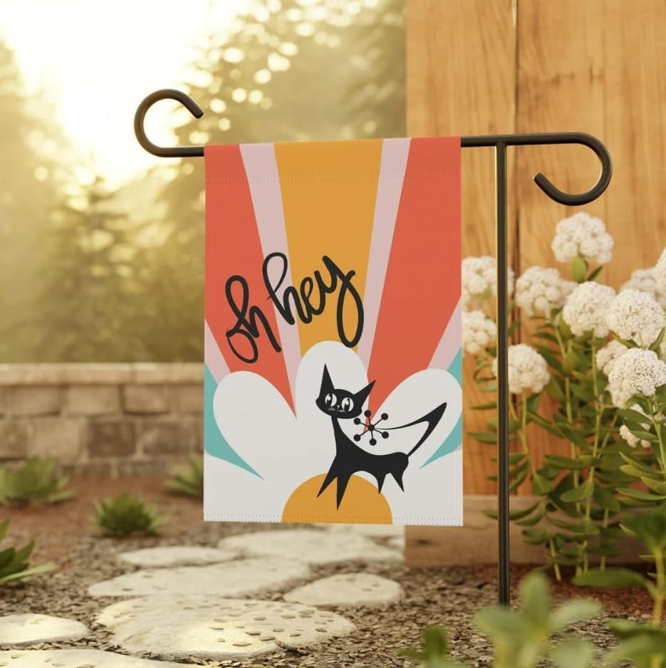 Retro Flower Power Greeting Spring Summer Black Cat Meow Love Pet ...