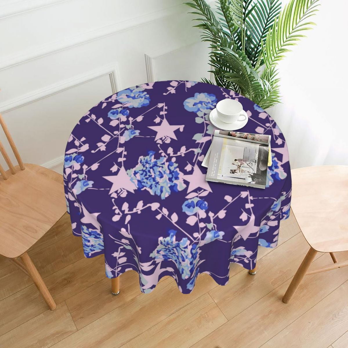 Retro Flower Print Tablecloth Rose Leaf Protector Round Table Cover ...