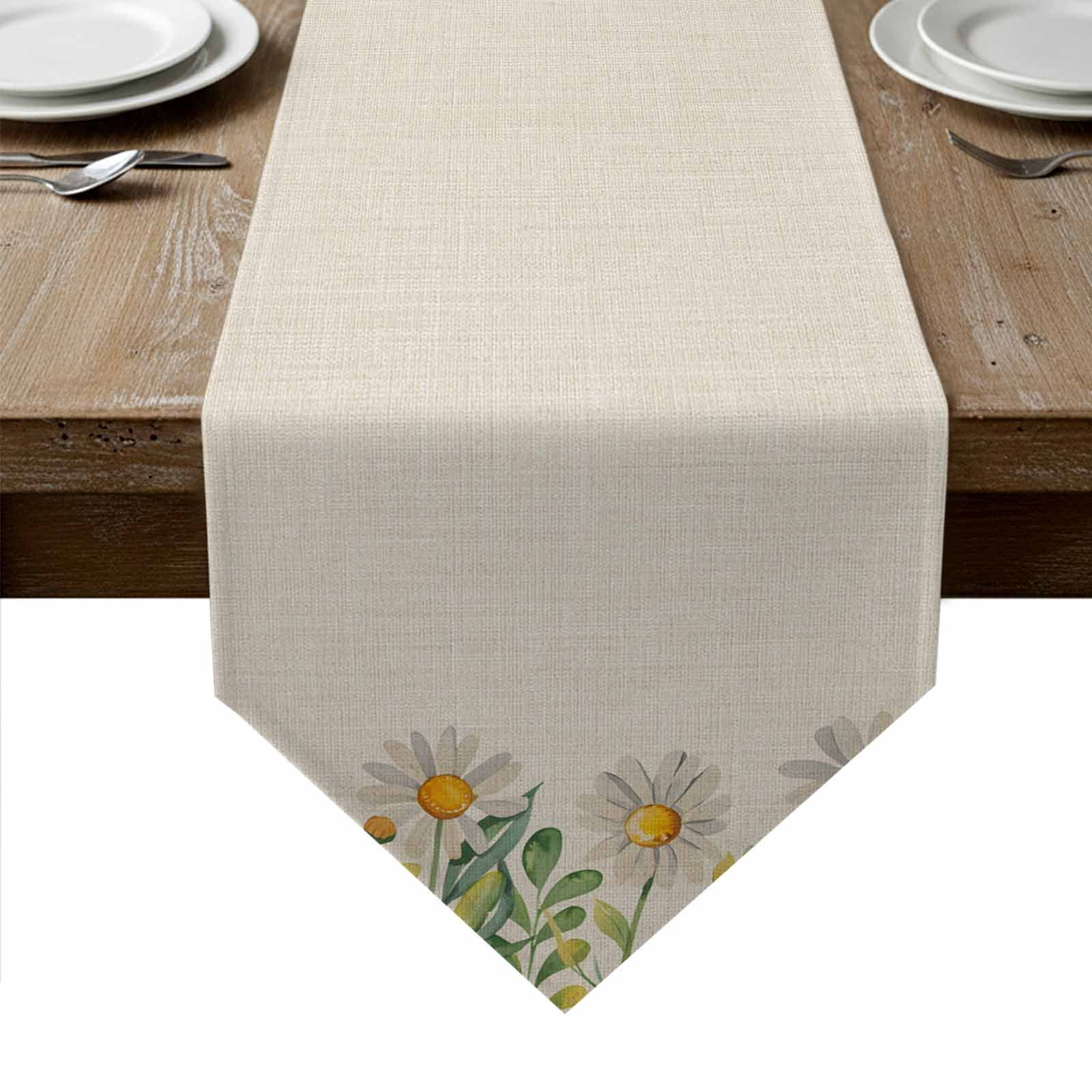 Retro Flower Table Runner Linen Burlap Table Runner 36 Inches Small ...