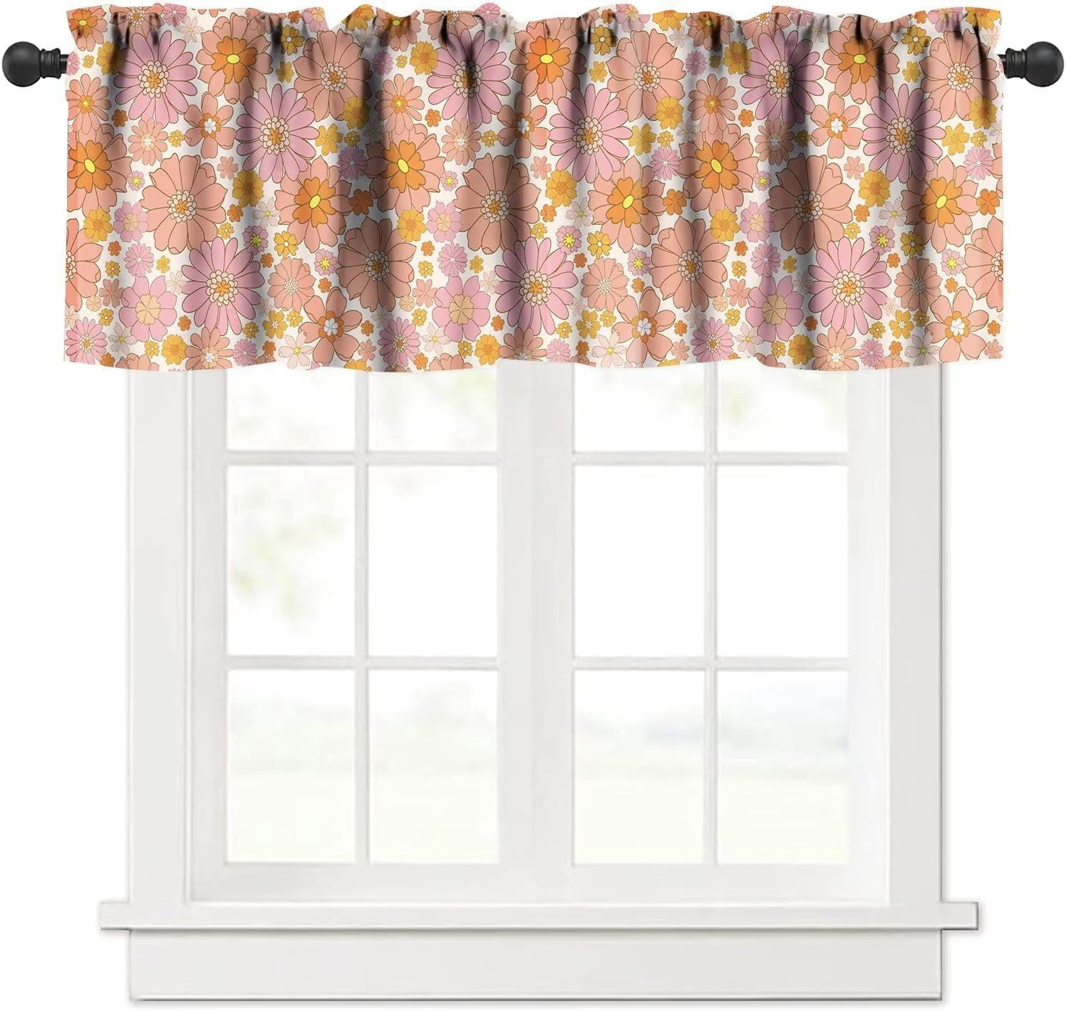 Retro Flower Valances Curtains Vintage 70''s and 60''s Style Pink ...