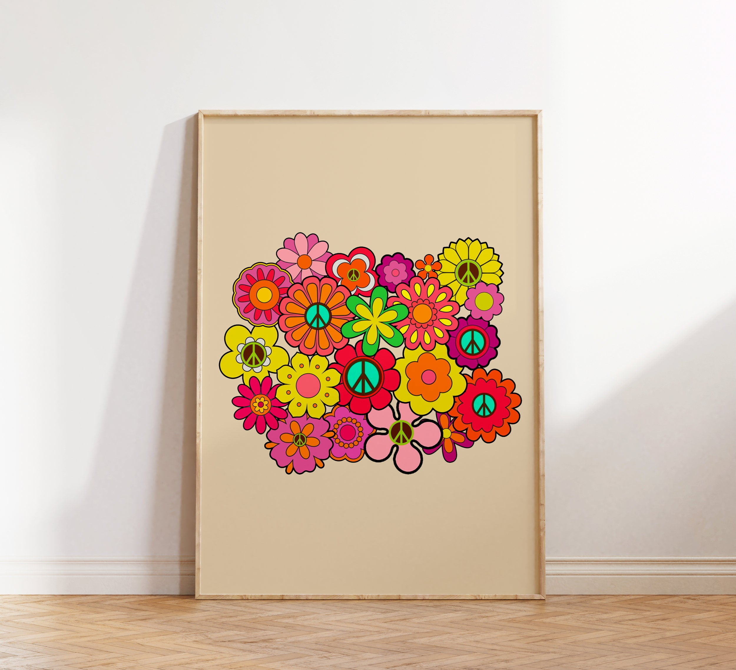 Retro Flower Wall Print, Peace Print, Retro Wall Art, Large Printable ...