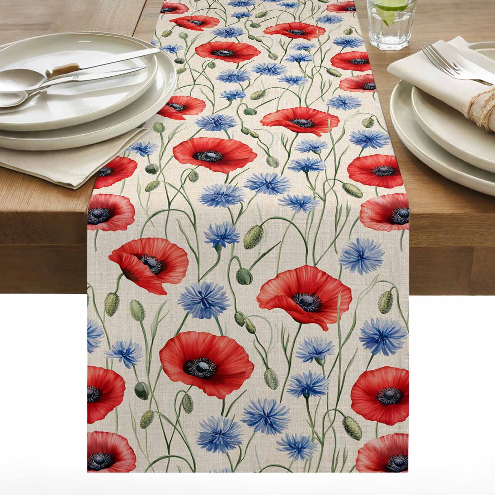 Retro Flowers Cotton Linen Table Runner Floral Concubine Linen Texture ...