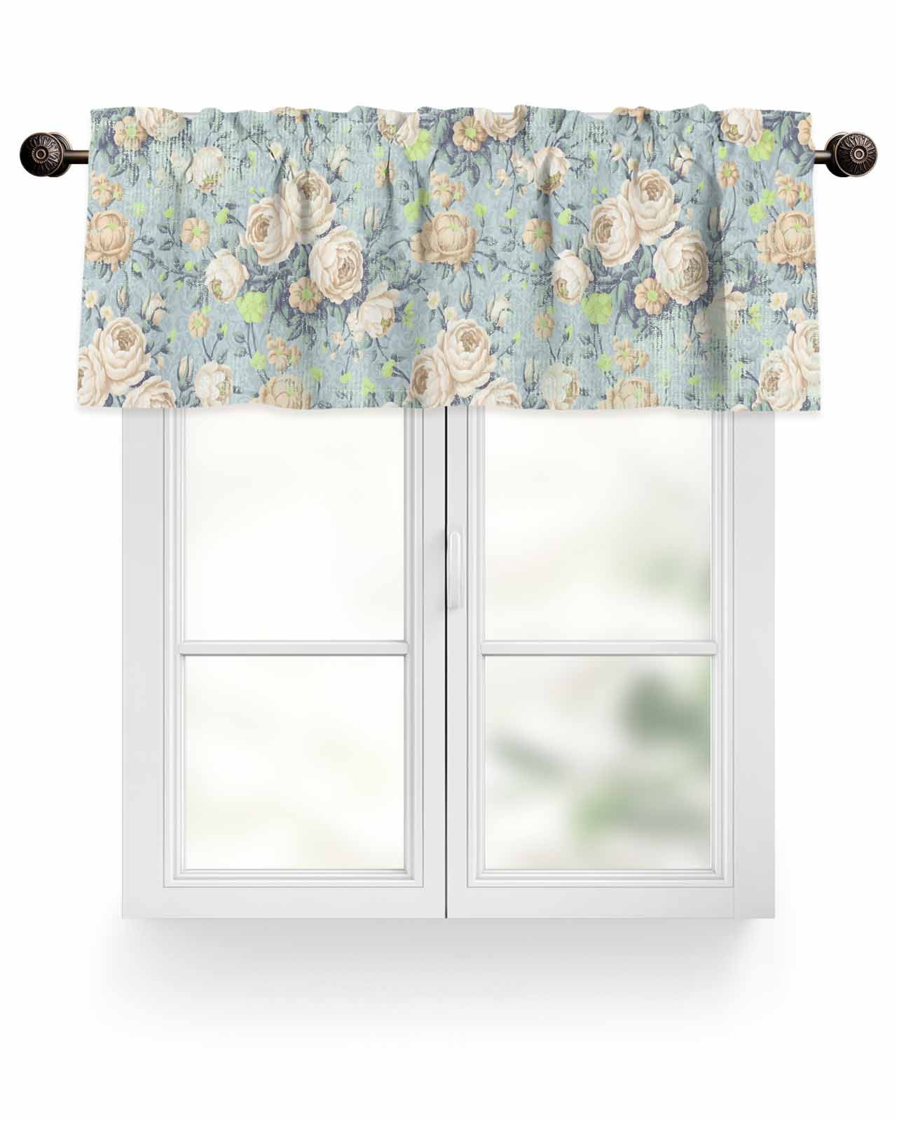 Retro Flowers Kitchen Valances for Windows 56"Wx16"L Watercolor ...