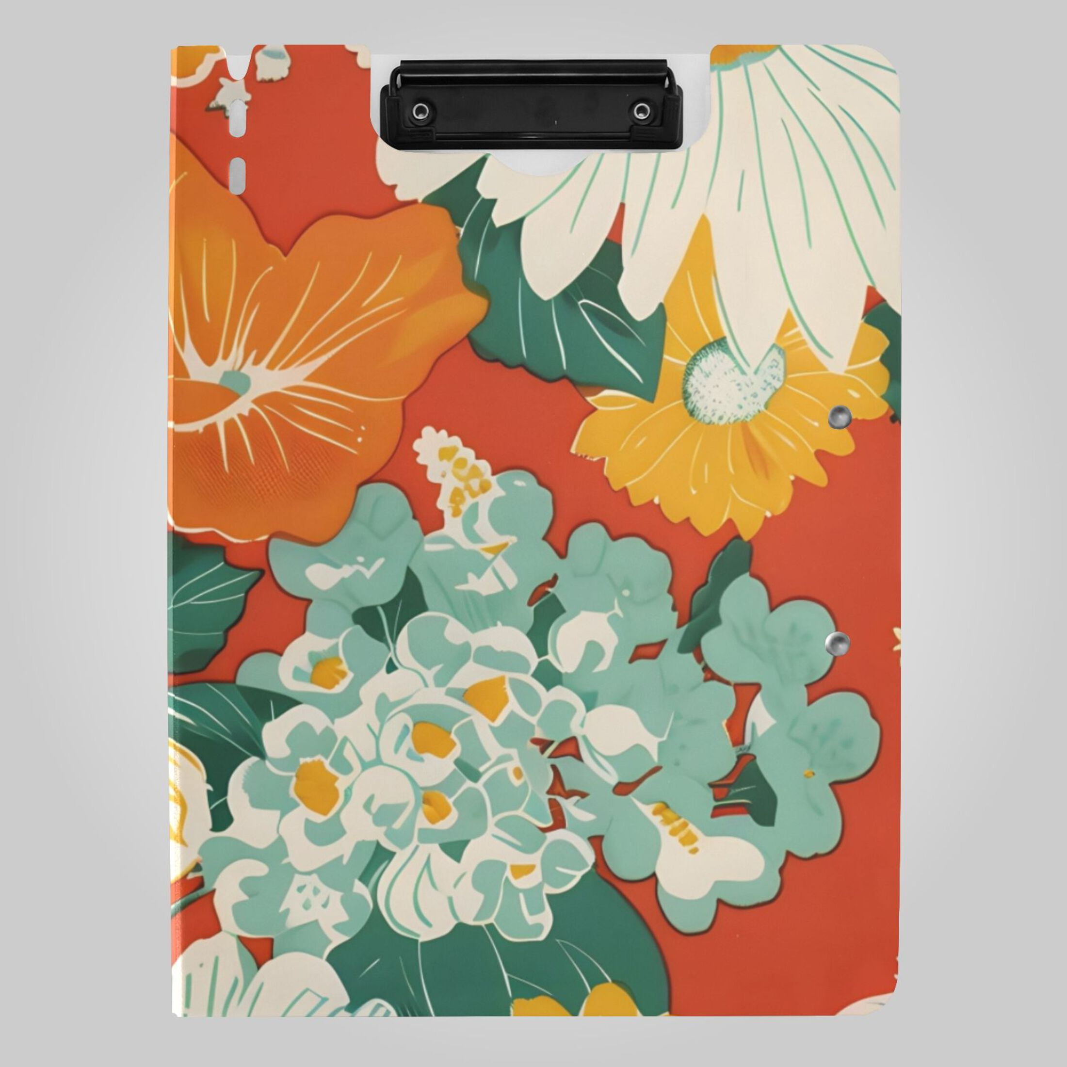 Retro Flowers Leaves Foldable Binder Folder Clipboard with Pen Slot ...