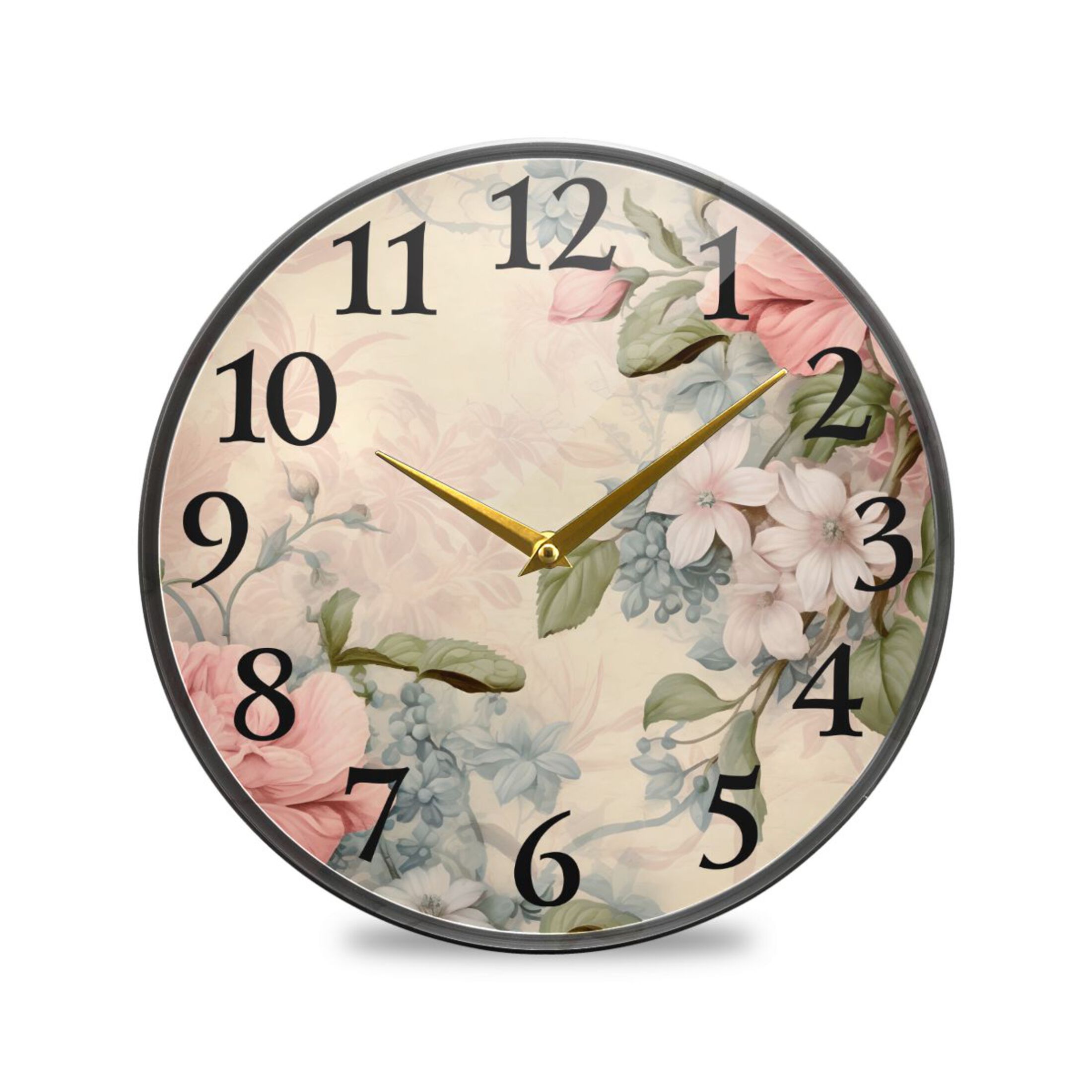 Retro Flowers Wall Clocks Battery Operated 11.9 Inch Round Clock ...