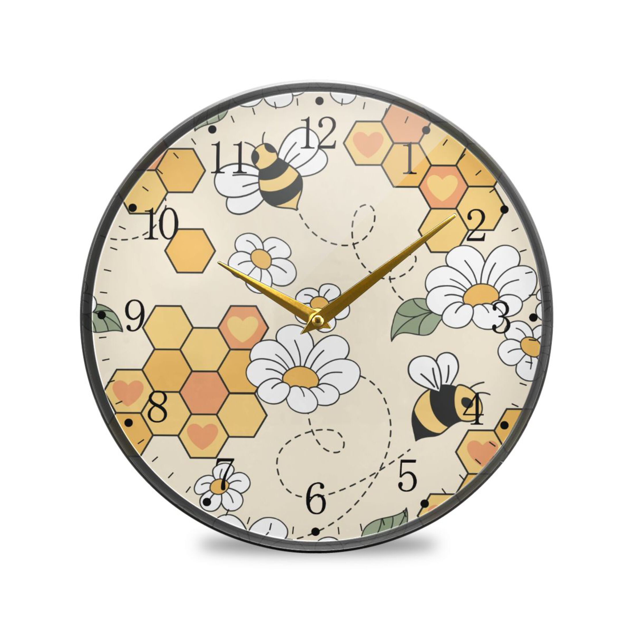 Retro Flowers and Bees Acrylic Wall Clocks Quiet Round Clock Battery ...