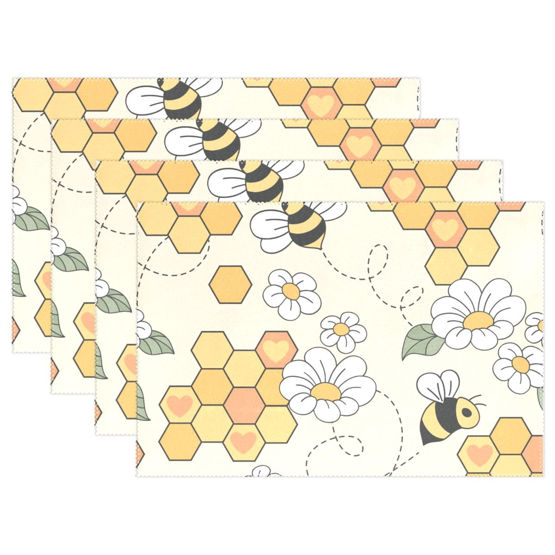Retro Flowers and Bees Placemats Set of 4 Dining Table Mat Linen ...