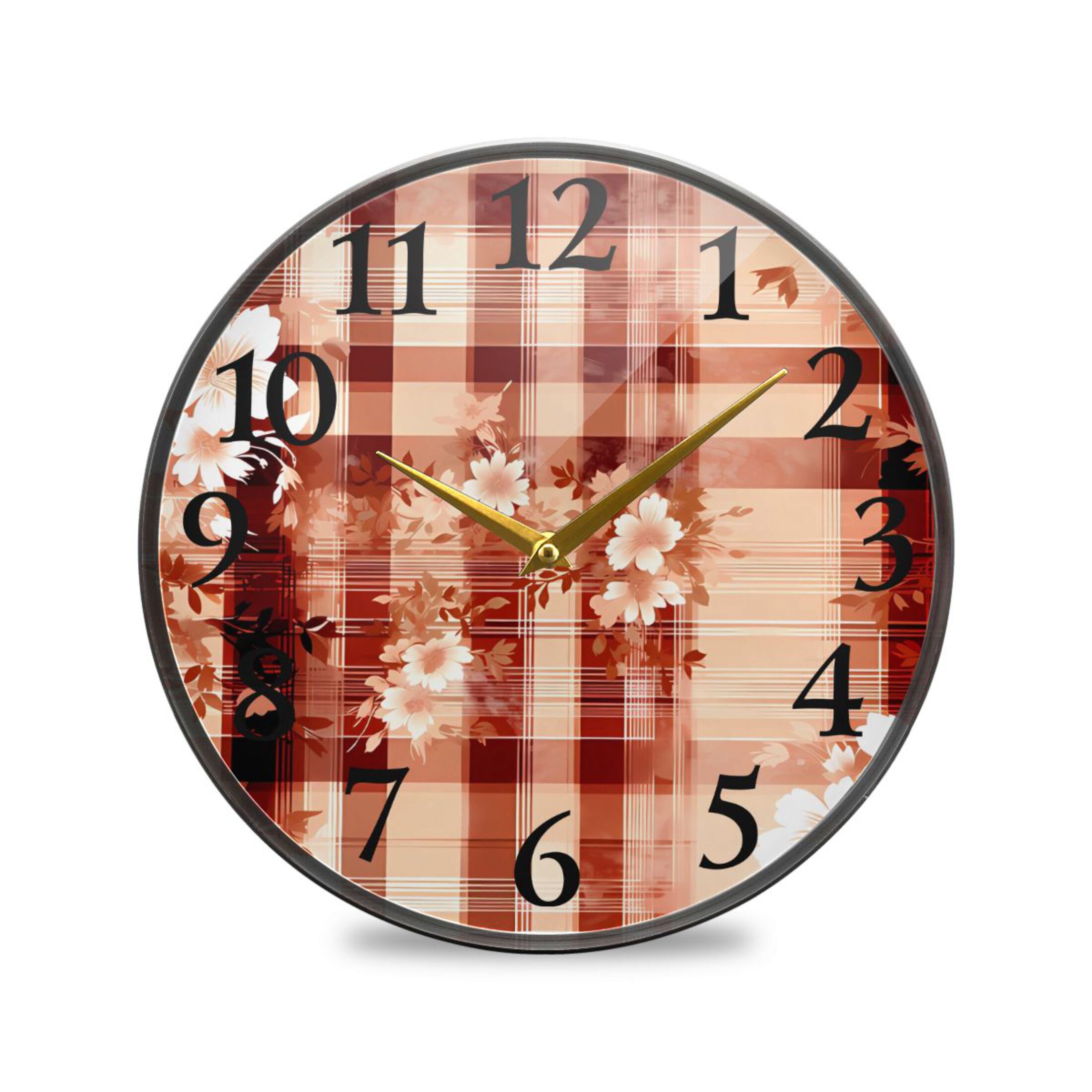 Retro Flowers and Grid Wall Clocks Battery Operated 9.5 Inch Round ...