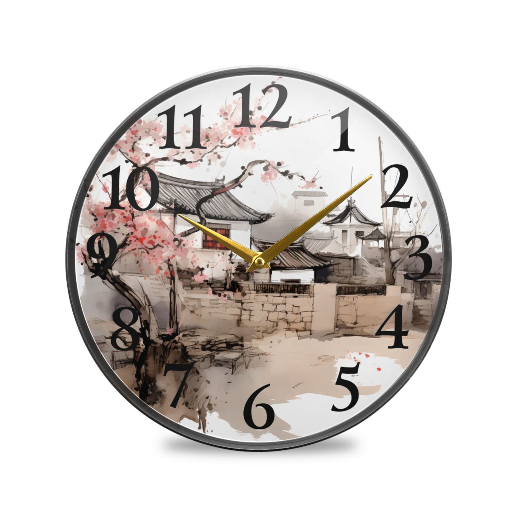 Retro Flowers and House Wall Clocks Battery Operated 11.9 Inch Round ...