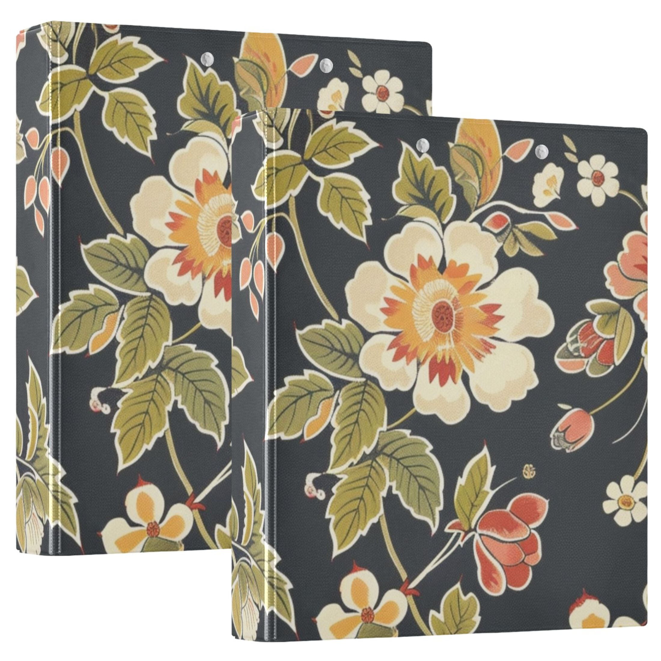 Retro Flowers with Leaf Hardcover 3 Ring Binder 1.5 inch Round Rings ...