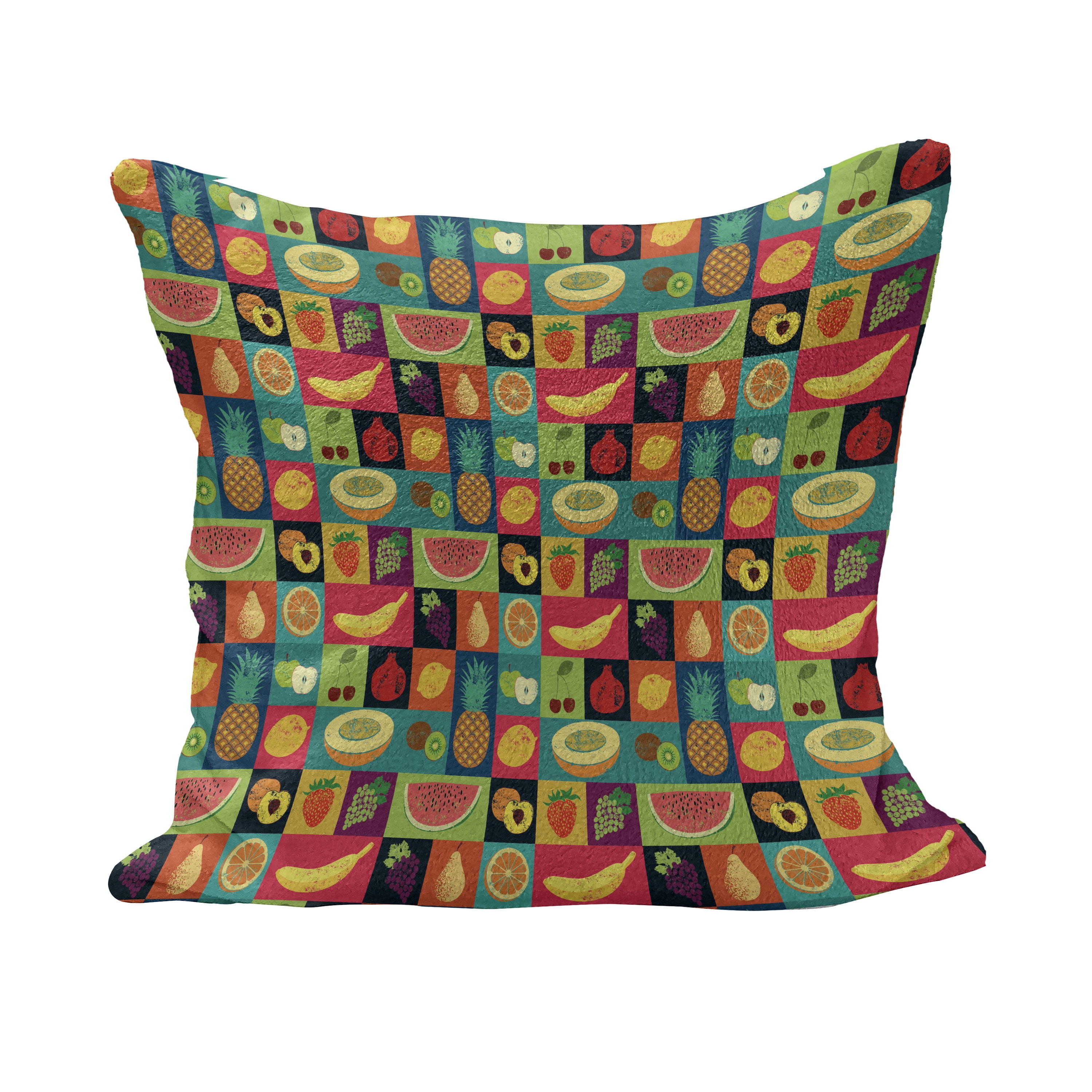 Retro Fluffy Throw Pillow Cushion Cover, Pop Art Grunge Style Fruits ...