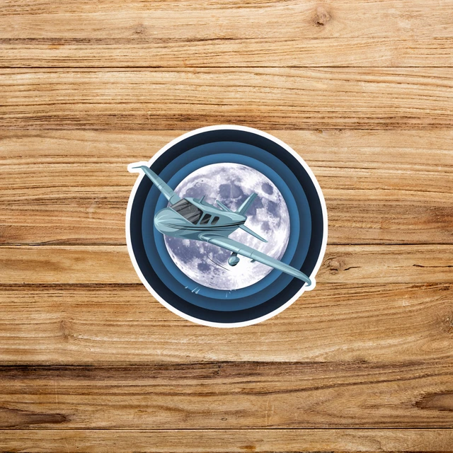 Retro Flying Plane Sticker - Full Moon Aviation Decal For Pilotsphone ...
