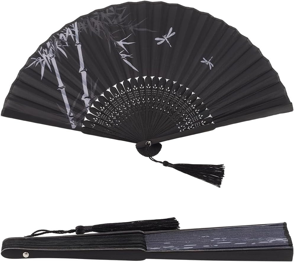 Retro Folding Fan Chinese Japanese Black Oriental Elegant Vintage ...