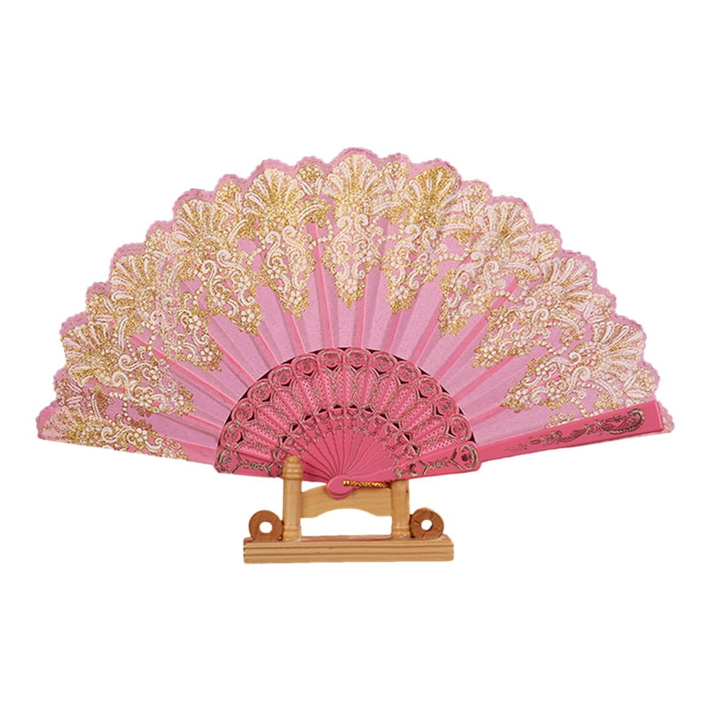 Retro Folding Hand Fan Plastic Gold Powder Craft Fan White Wedding ...