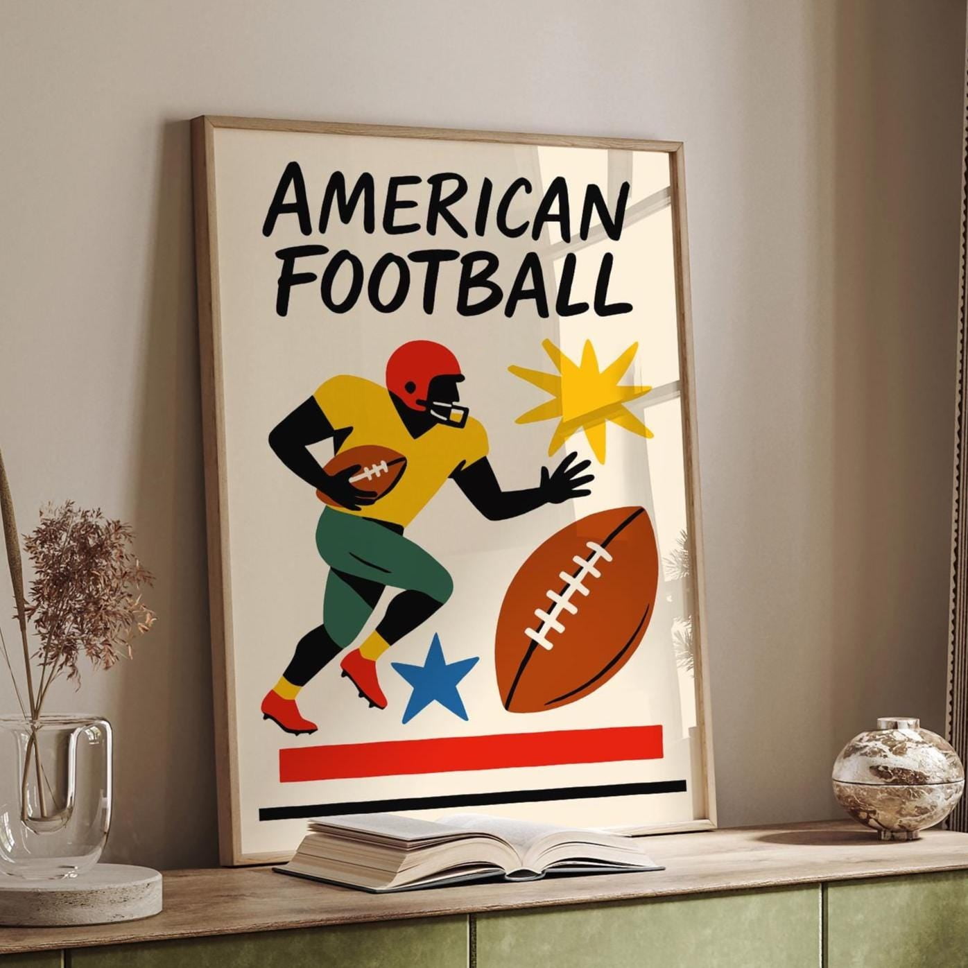 Retro Football Player Art Print: Sports Fan Wall Decor UNFRAMED Poster ...