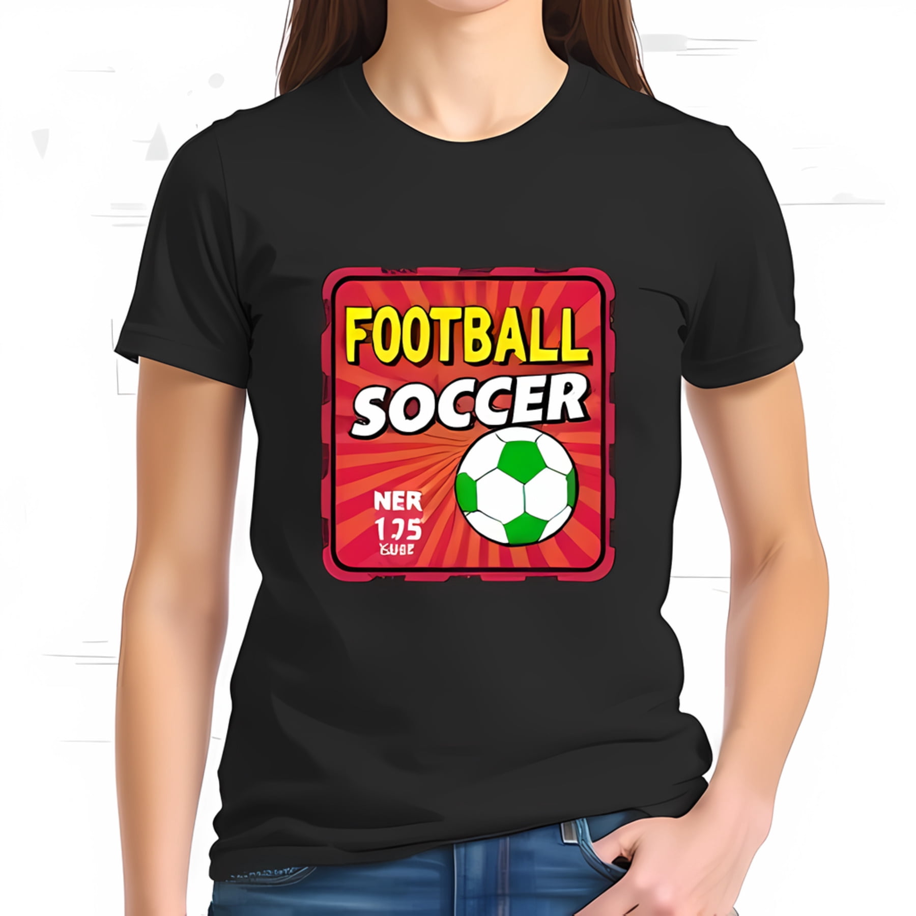 Retro Football Soccer Graphic Tee - Black Cotton Short Sleeve T-Shirt ...