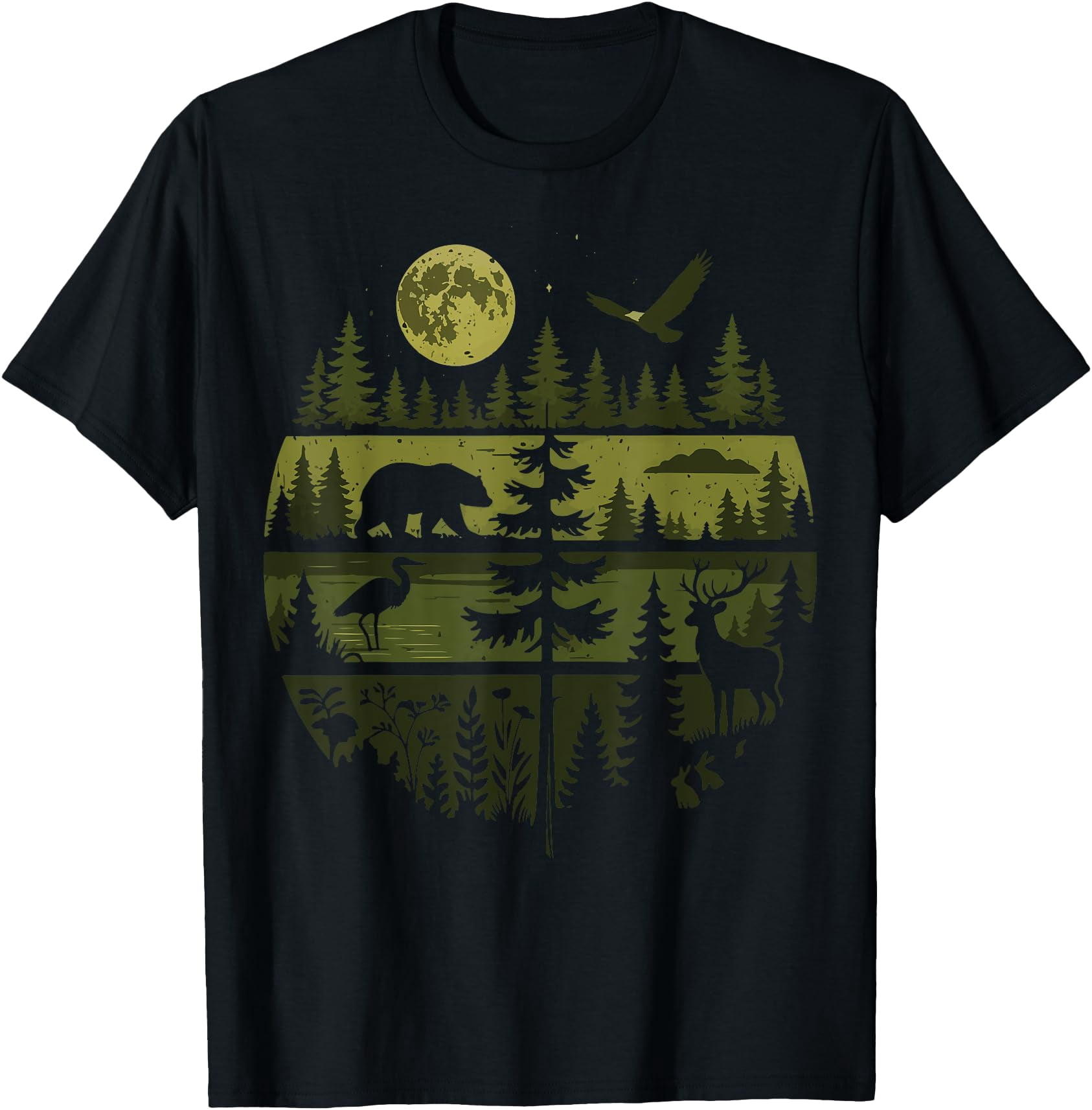 Retro Forest Wildlife T-Shirt Featuring Nature Scene with Bear, Deer ...