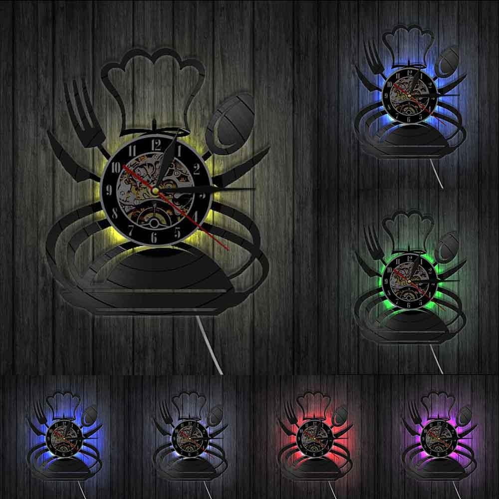 Retro Fork Knife And Spoon Kitchen Wall Art Wall Clock Silverware ...