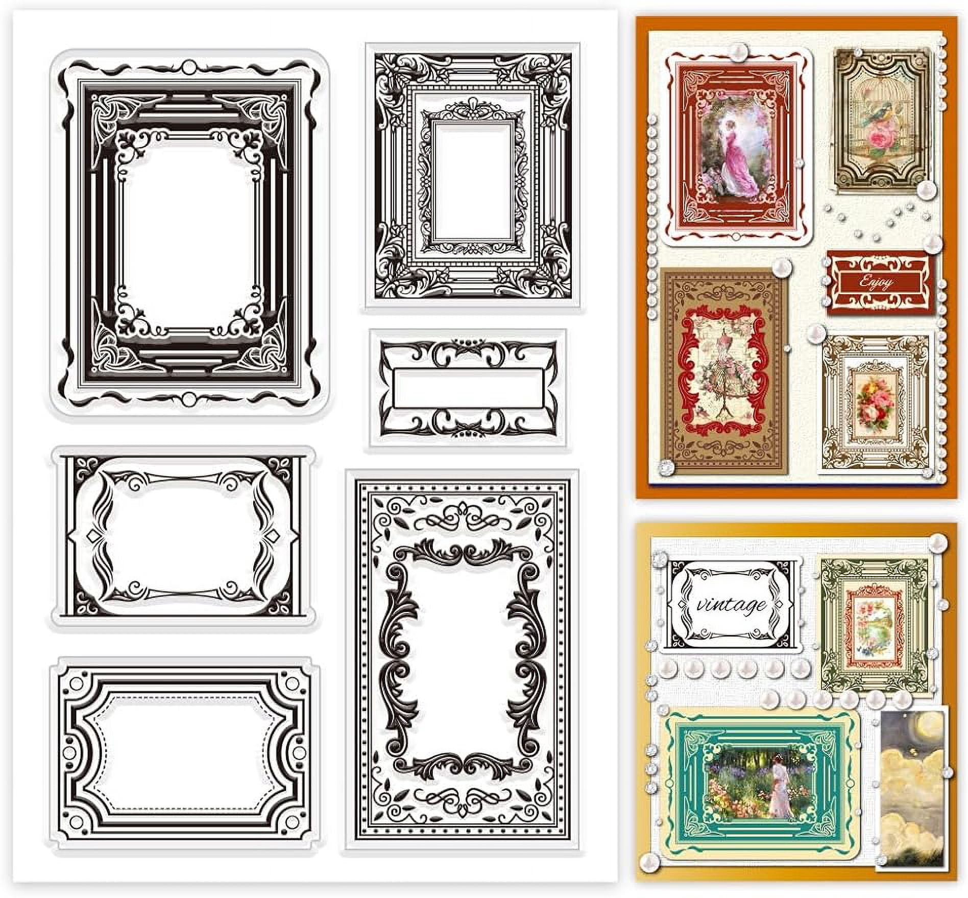Retro Frame Background Clear Stamps for Card Making, Overlay Border ...