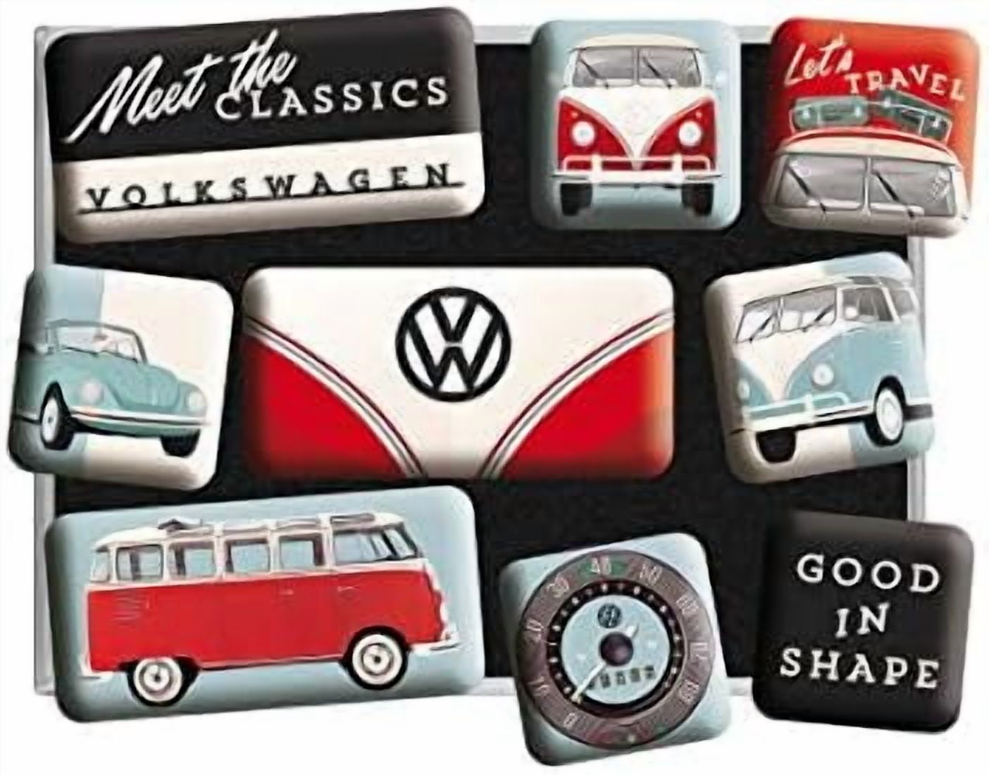 Retro Fridge Magnets, 9 Pieces, VW – Meet The Classics – VW Bus Gift ...