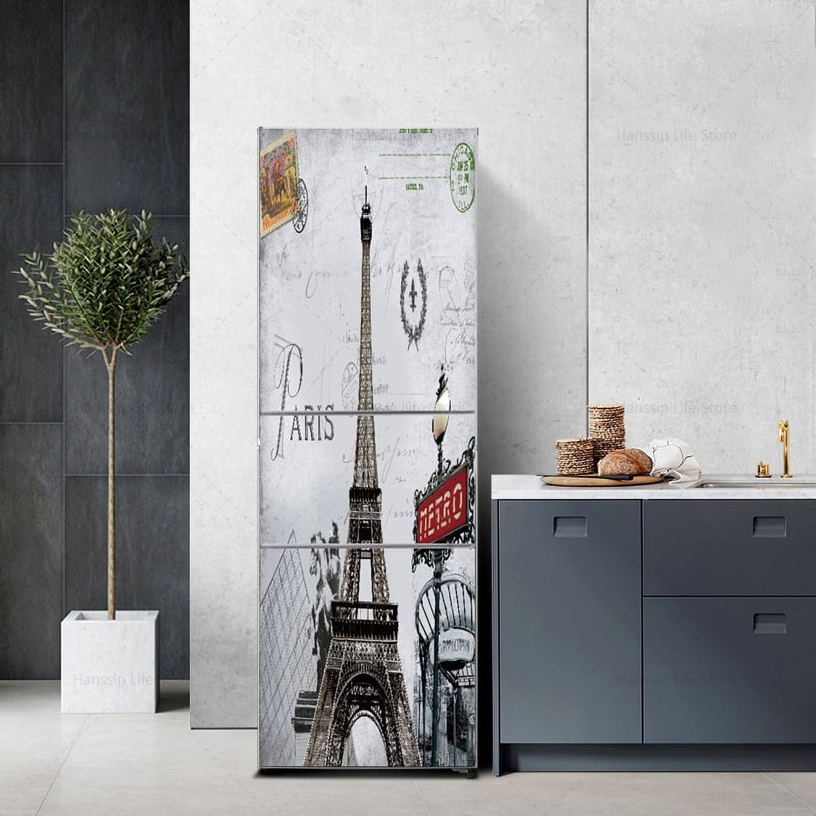 Retro Fridge Sticker Door Cover Mural ration Self-adhesive PVC ...