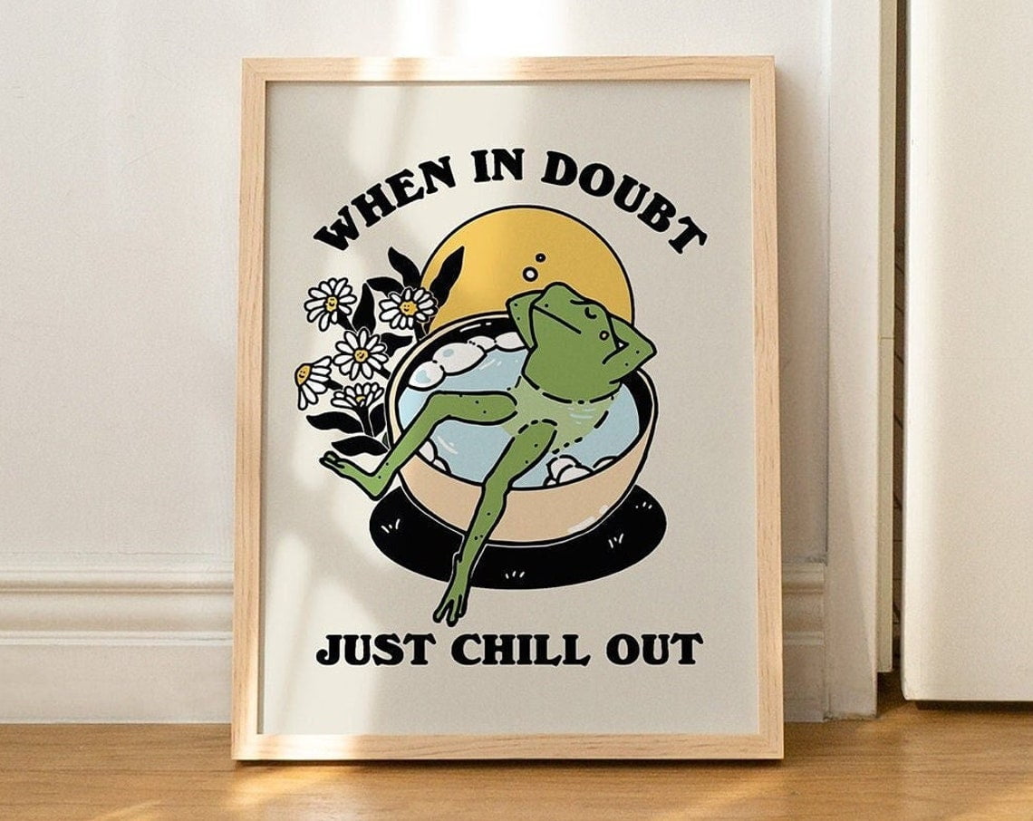 Retro Frog Wall Print, Carefree Frog, Positive , Retro Wall Decor ...