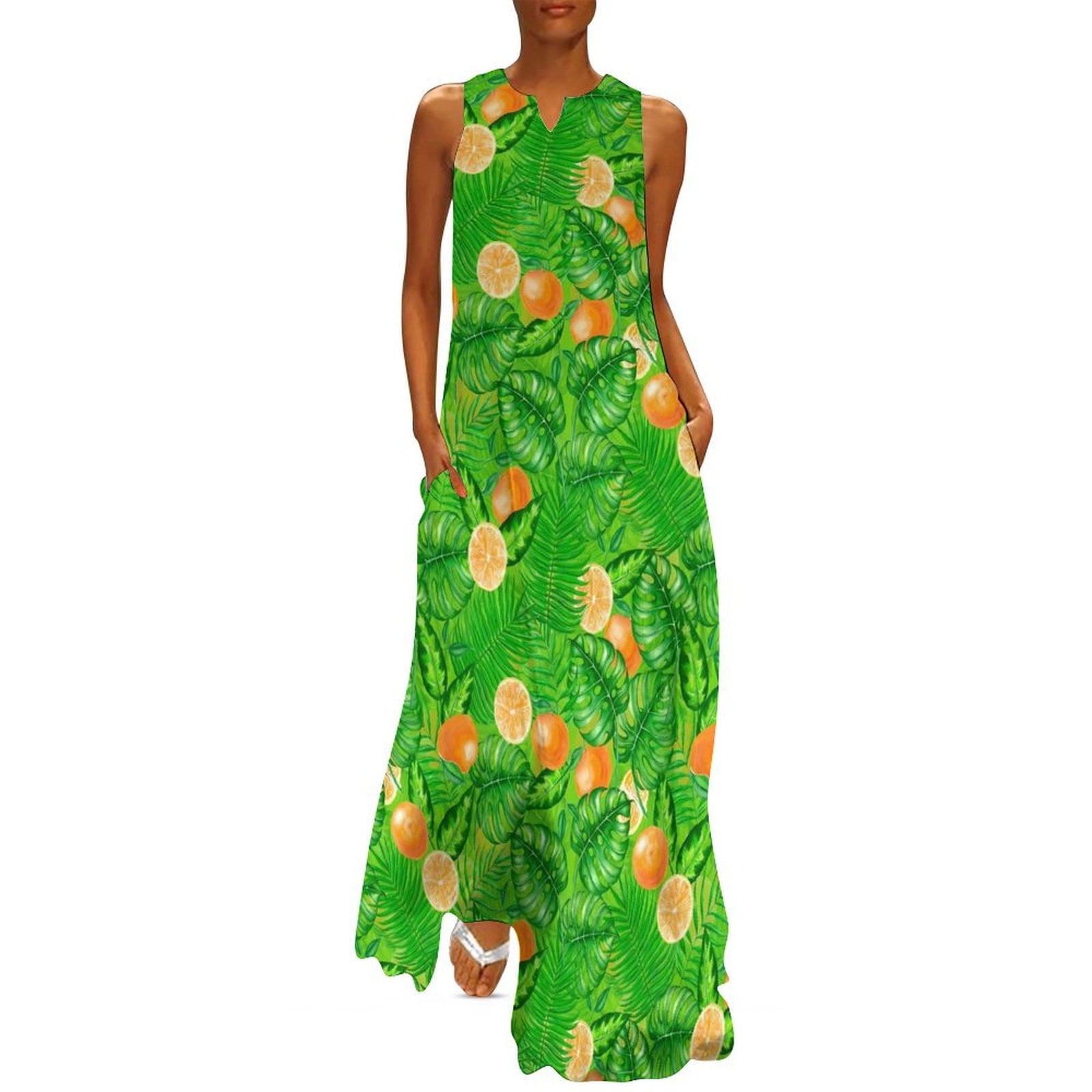 Retro Fruit Print Dress Citrus And Lemons Sexy Maxi Dress Street Style ...