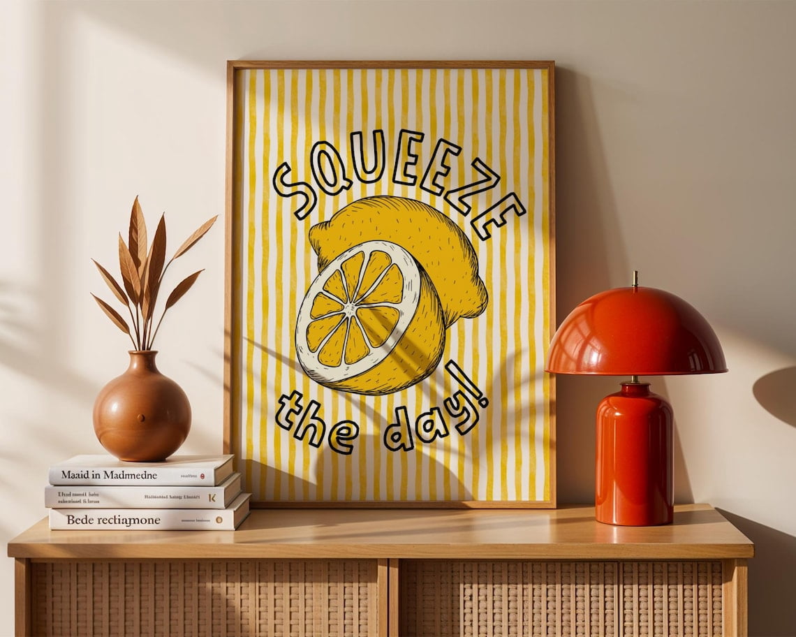 Retro Fruit Wall Art Lemon Kitchen Squeeze The Day Decor Daily Reminder ...