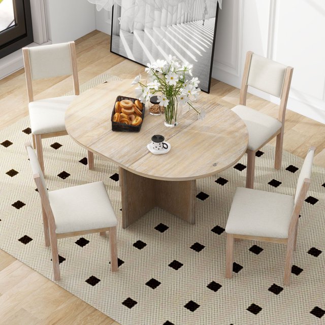 Retro Functional Dining Table Set with 1 Extendable Table with a 16 ...