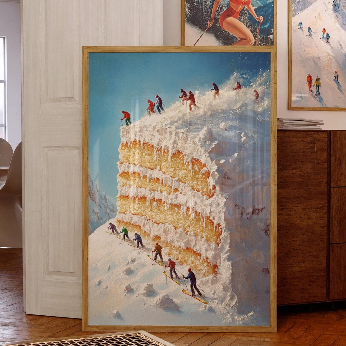 Retro Funky Apres Ski Wall Art Mini Skiers On Frosty Cake Print Cozy ...