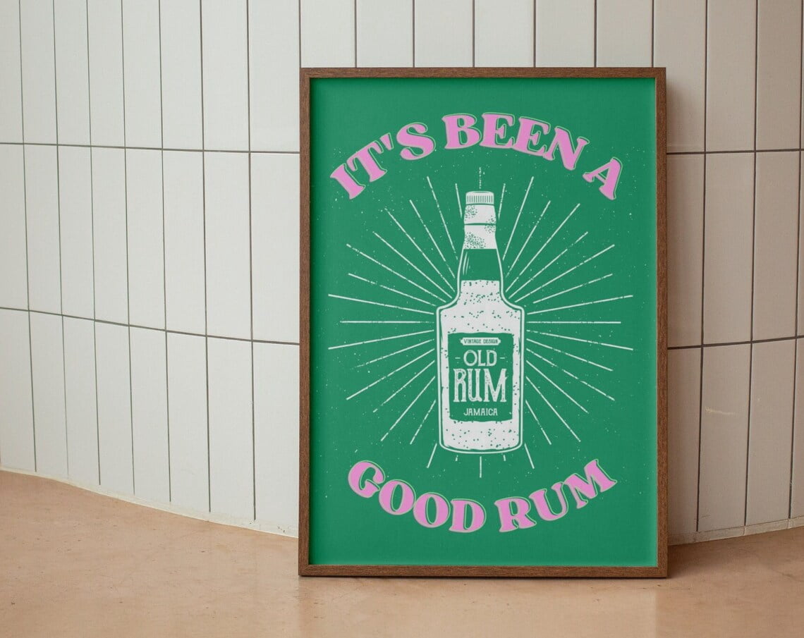 Retro Funky Rum Print • Vintage Bar Cart Poster • Retro Funny Rum Art ...