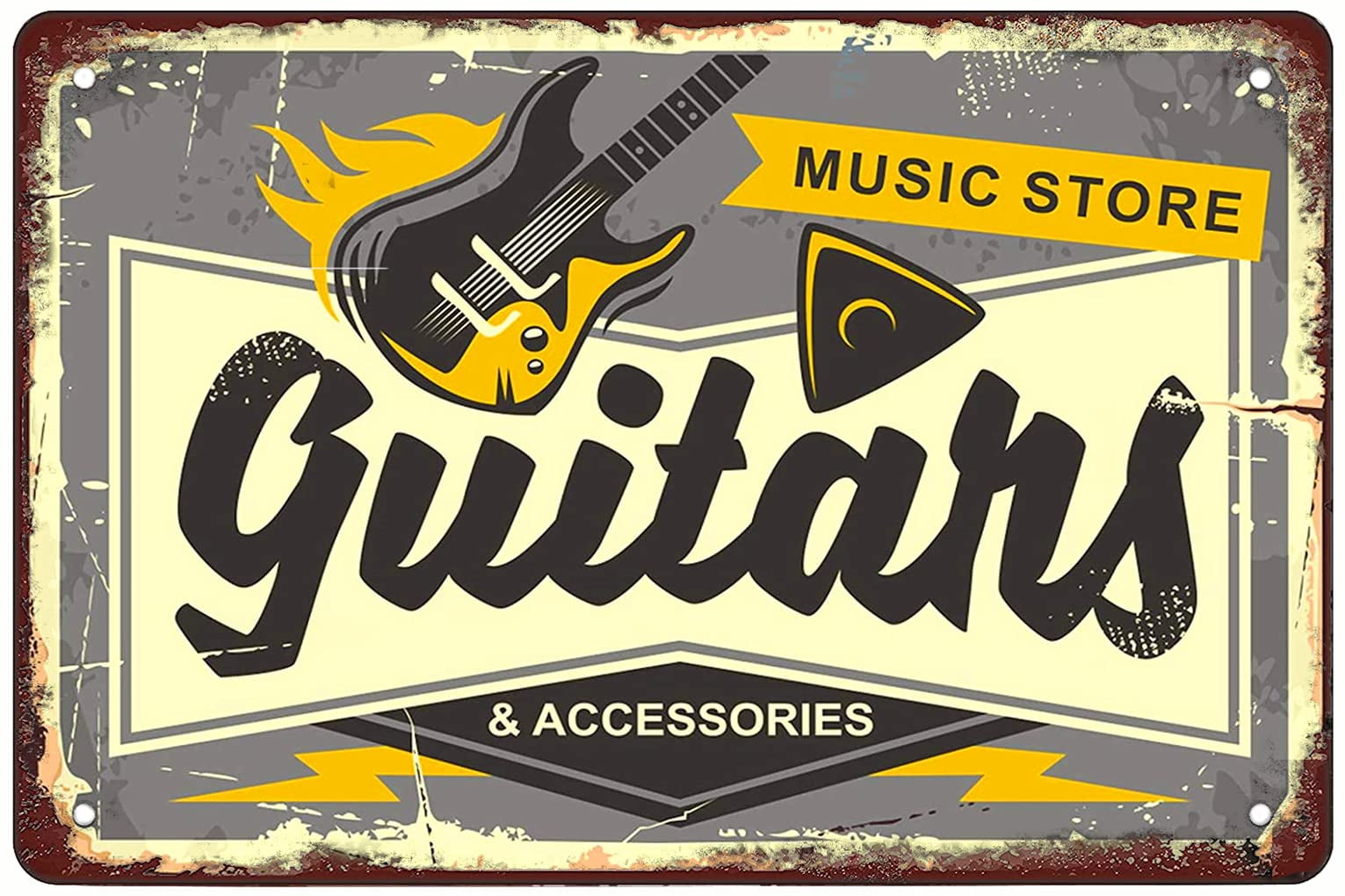 Retro Funny Metal Aluminium Sign Sheet, Guitar music Store, outdoor ...