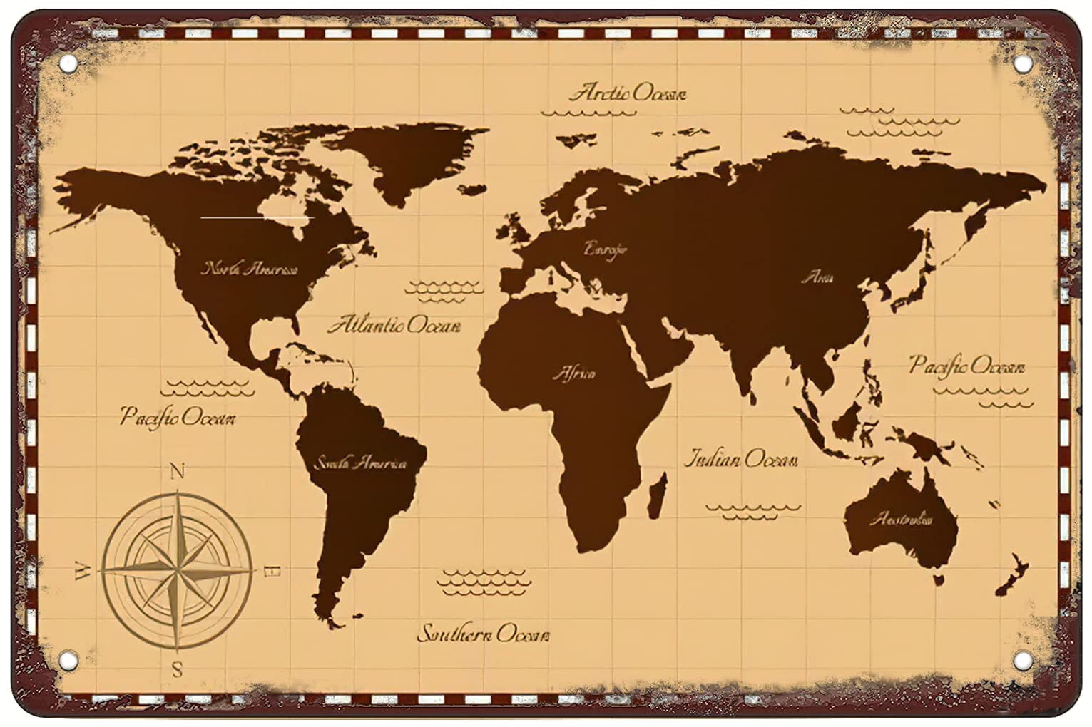Retro Funny Metal Sign Sheet Signs Tin Sign, Old World Map, outdoor ...