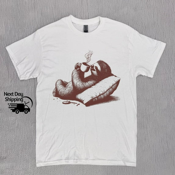 Retro Funny Sloth Lying and Drink Coffee 90s Graphic Shirt, Sloth T ...