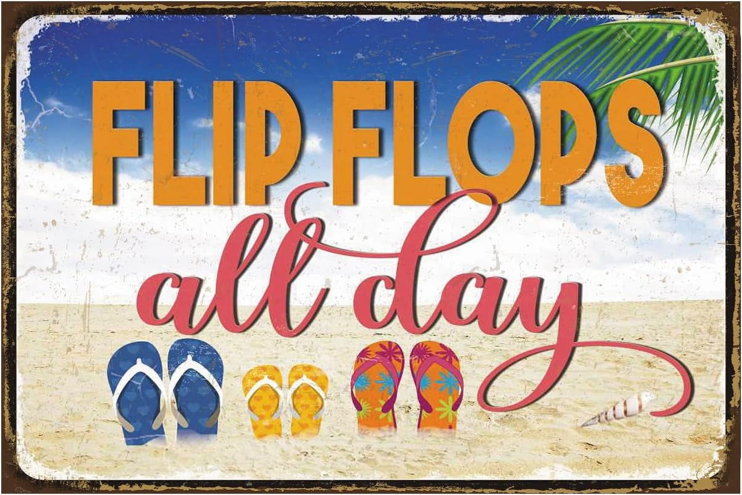 Retro Funny Tin Sign Metal Poster Vintage Beach Wall Décor, Flip Flops ...