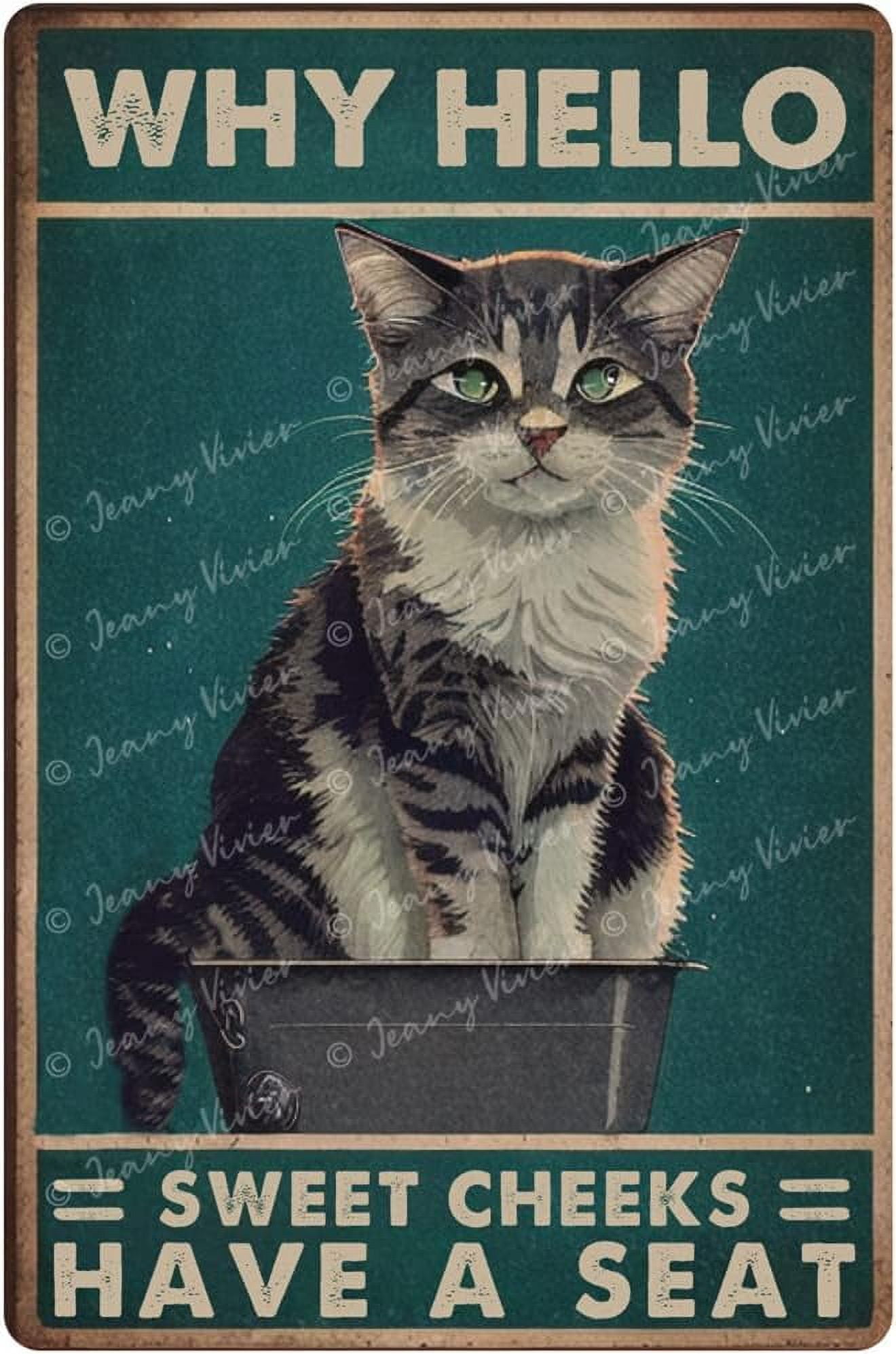 Retro Funny Why Hello Sweet Cheeks Have A Seat Cat Metal Tin Sign for ...