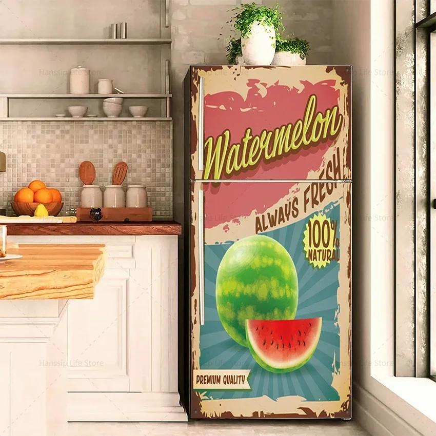 Retro Furit Fridge Door Sticker Waterproof PVC Lemon Banana ...