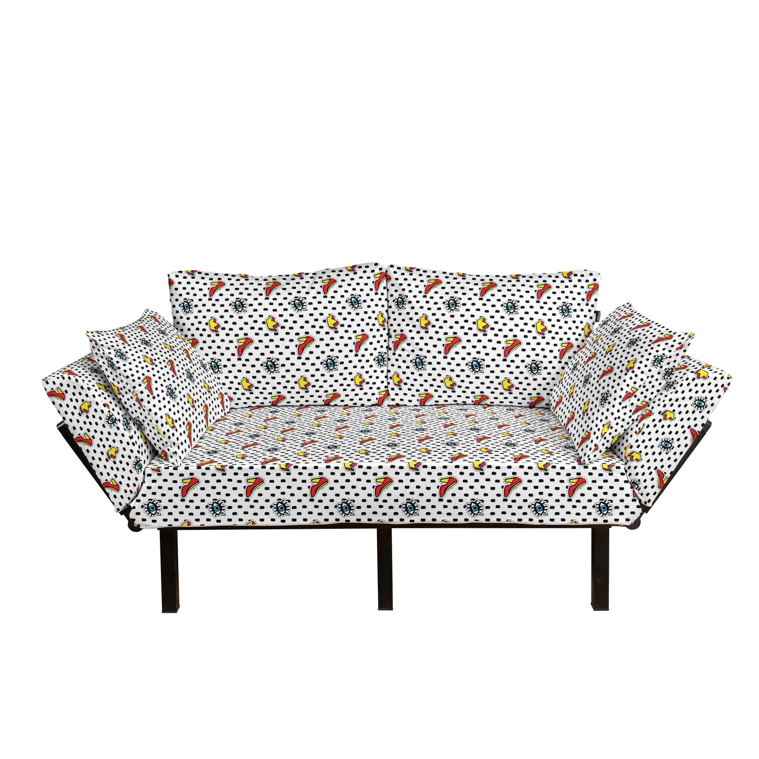 Retro Futon Couch, Blue Eyes Crowns and Women's Shoes Doodle in Cartoon ...