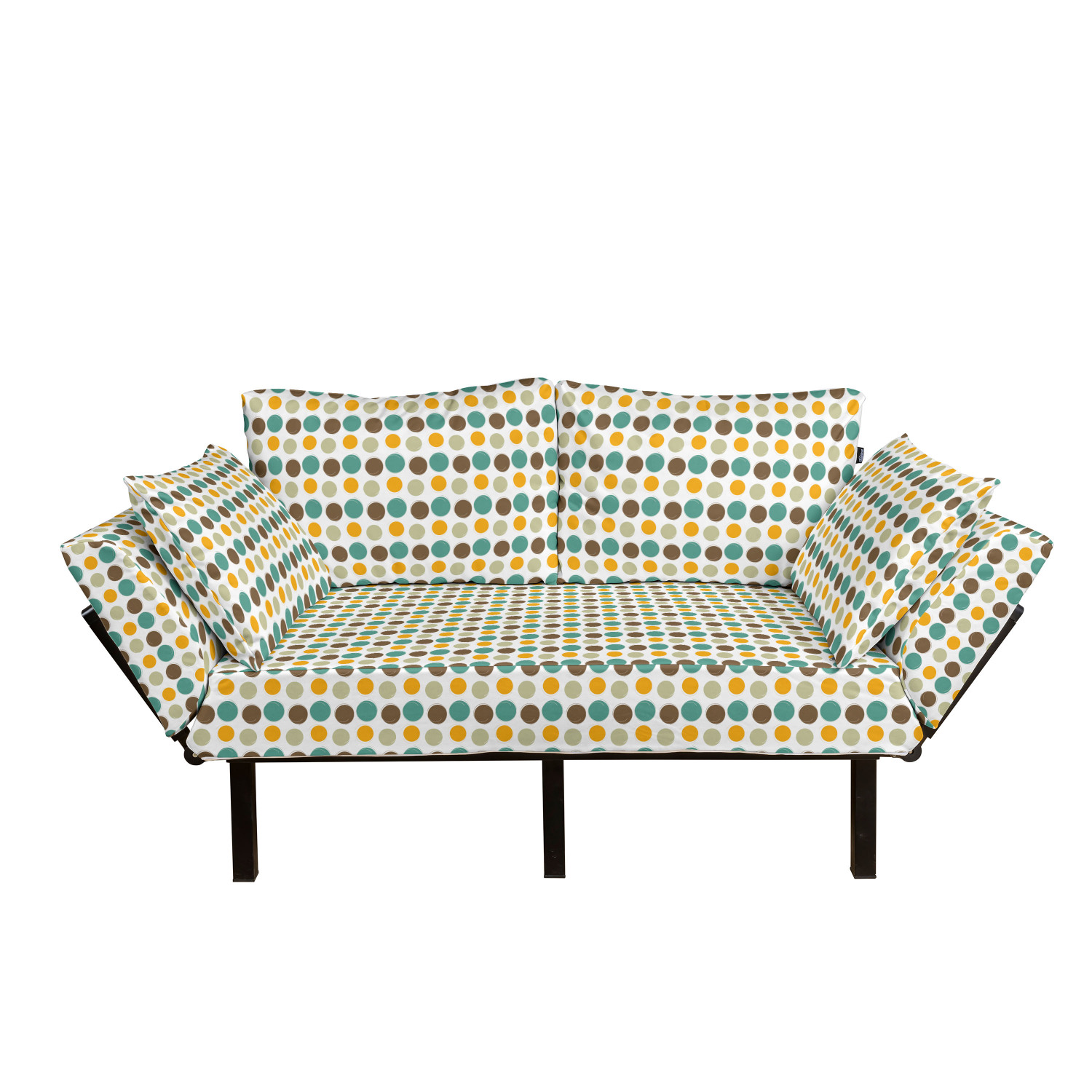 Retro Futon Couch, Different Colored Hand Drawn Spots Dots Circles ...