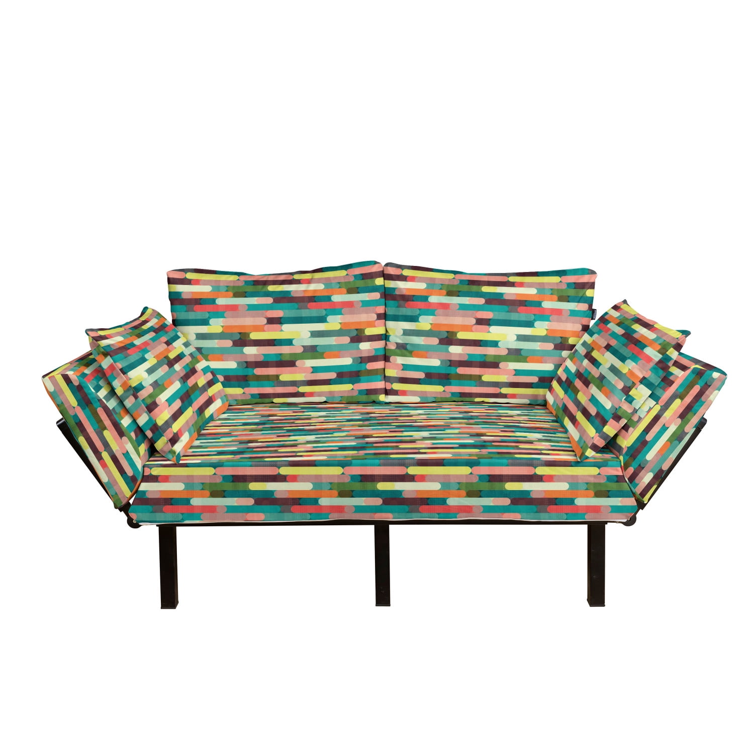 Retro Futon Couch, Grunge Stripes Pattern with Colorful Composition ...