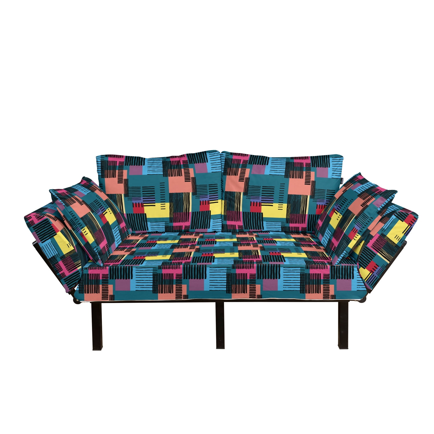Retro Futon Couch, Hand Drawn Vintage Composition of Geometric Shapes ...