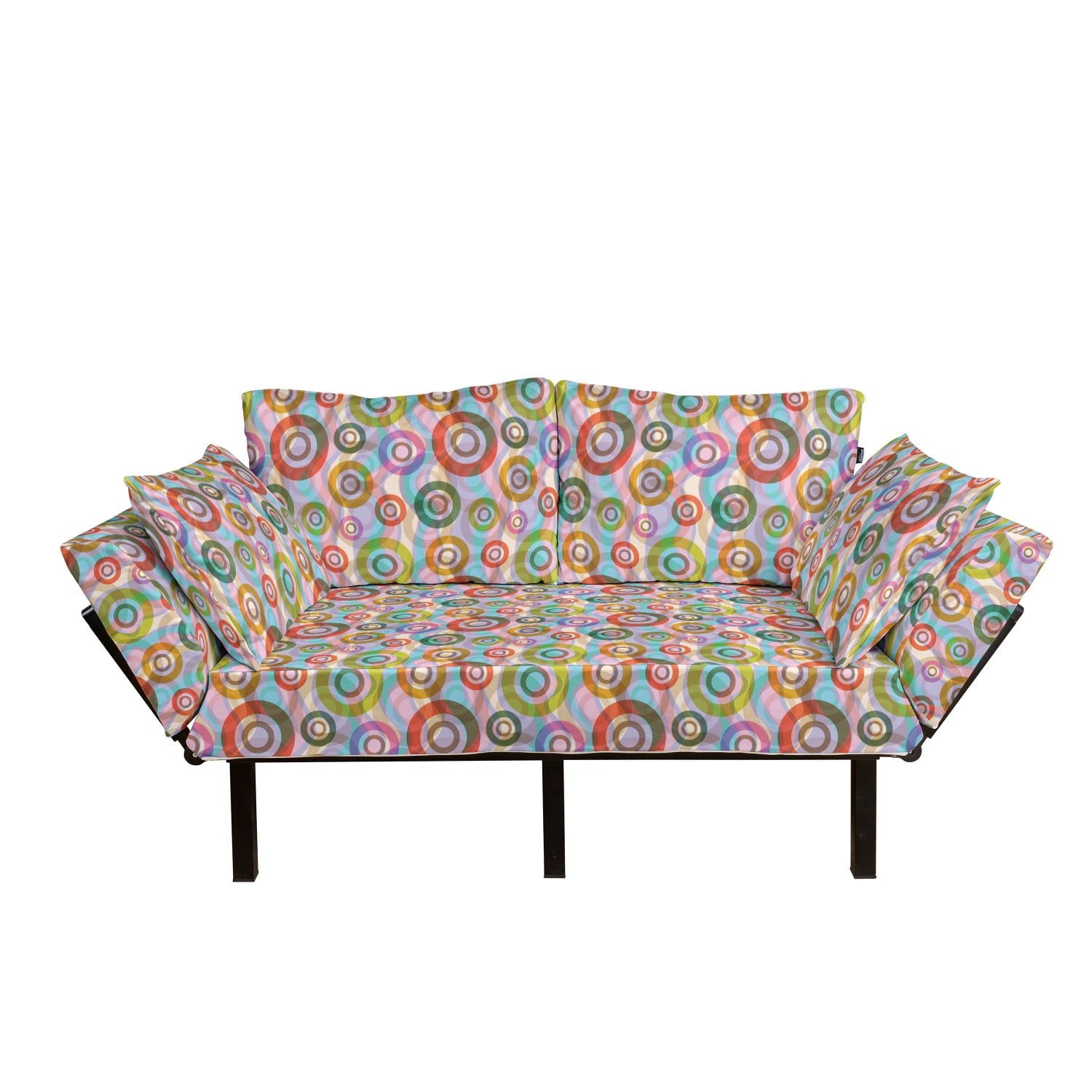 Retro Futon Couch, Hippie Style Punk Sixties Circles Ring Shapes Round ...