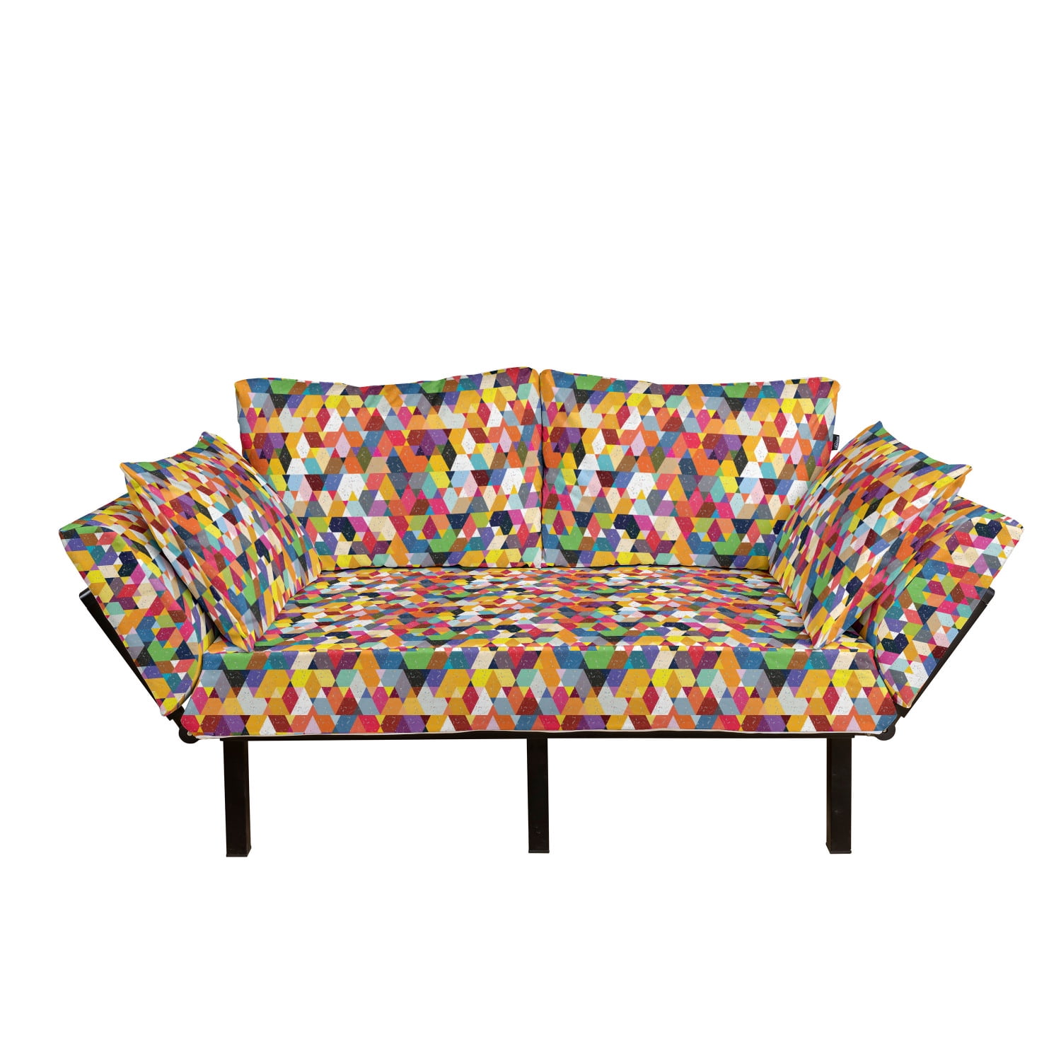 Retro Futon Couch, Lively Scene of Triangles Diamond Shapes and Other ...
