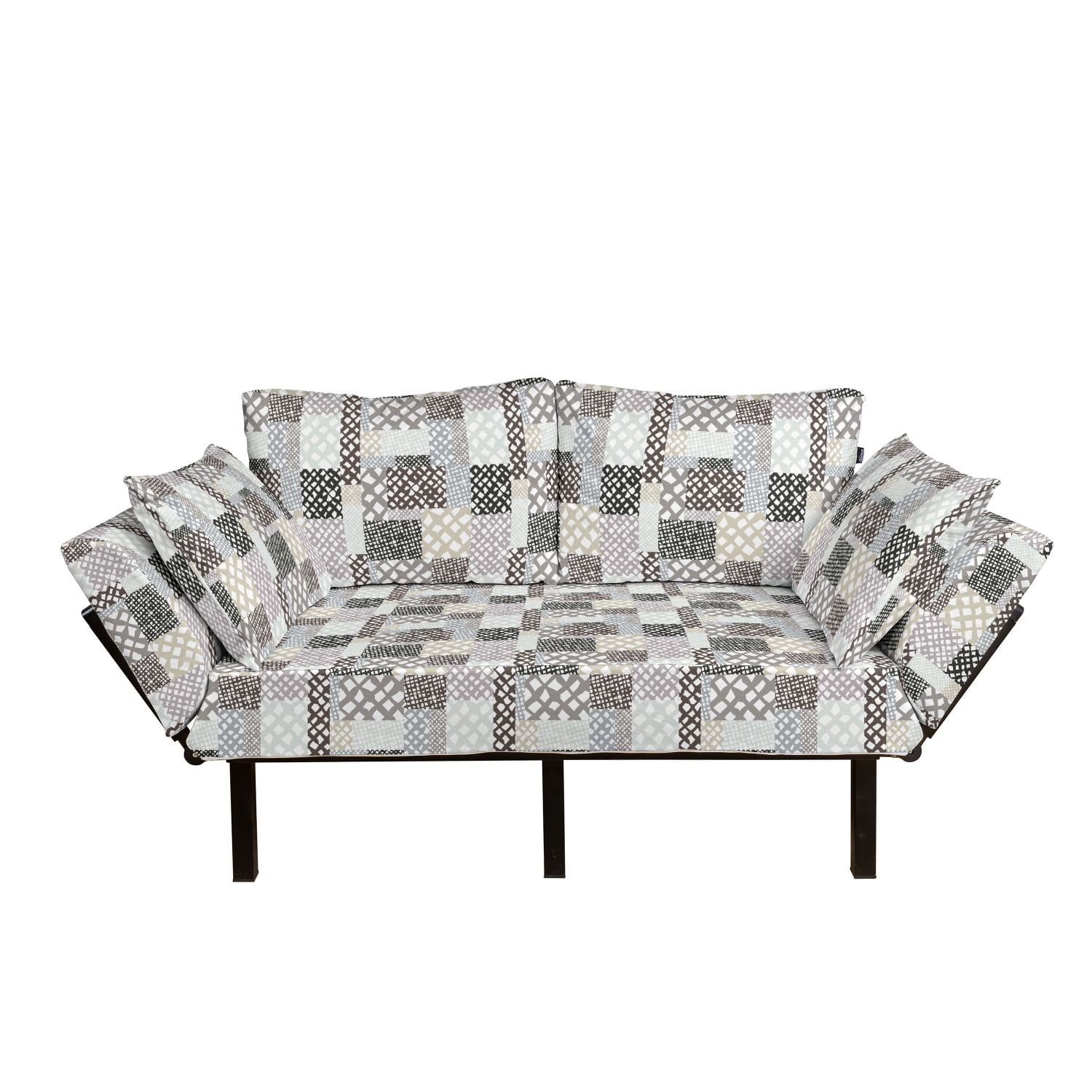 Retro Futon Couch, Mixed Patchwork Trippy Abstract with Formless Color ...